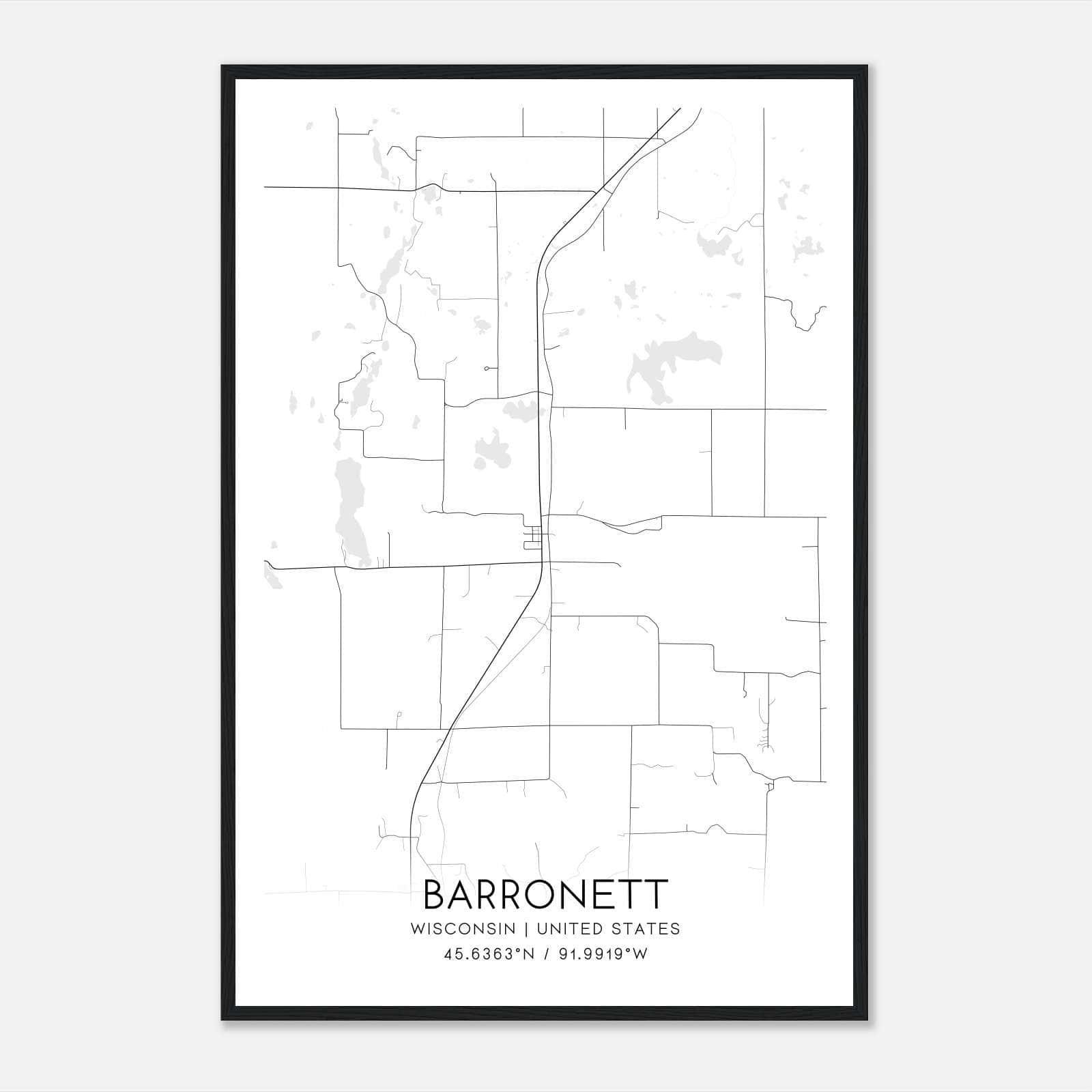 Barronett Wisconsin Map Poster, Modern Home Decor Wall Art Print ...