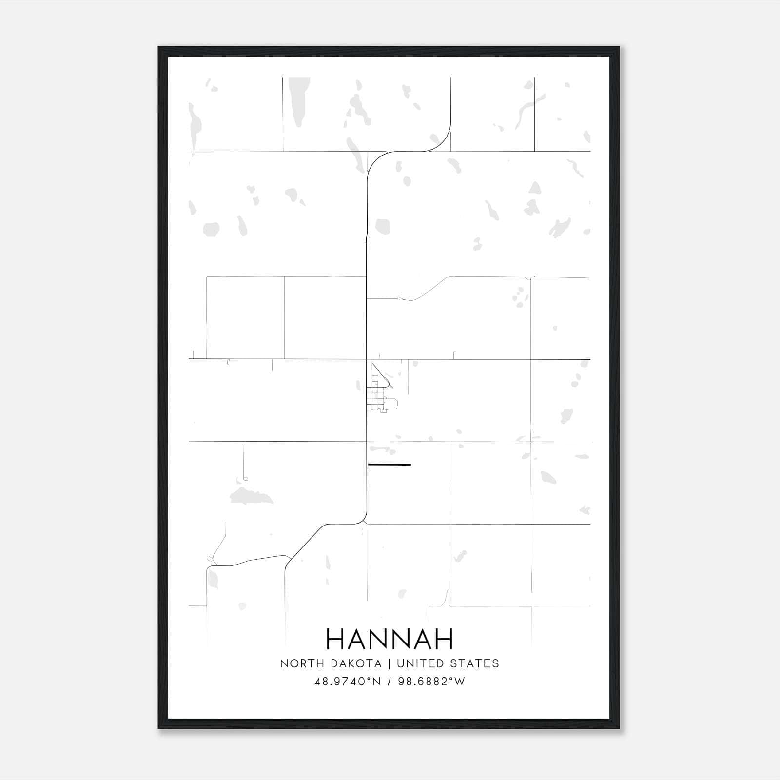 Hannah North Dakota Map Poster, Modern Home Decor Wall Art Print - Custom Maps & Posters