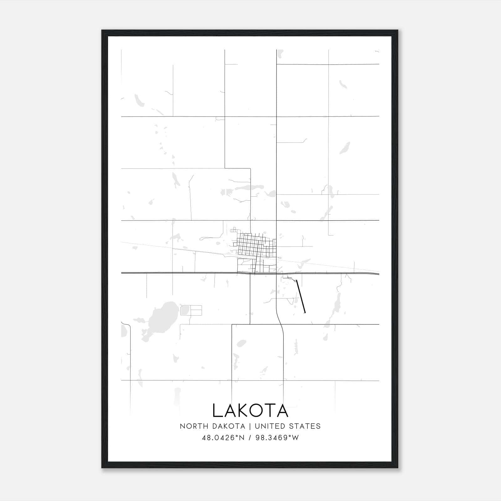 Lakota North Dakota Map Poster, Modern Home Decor Wall Art Print ...