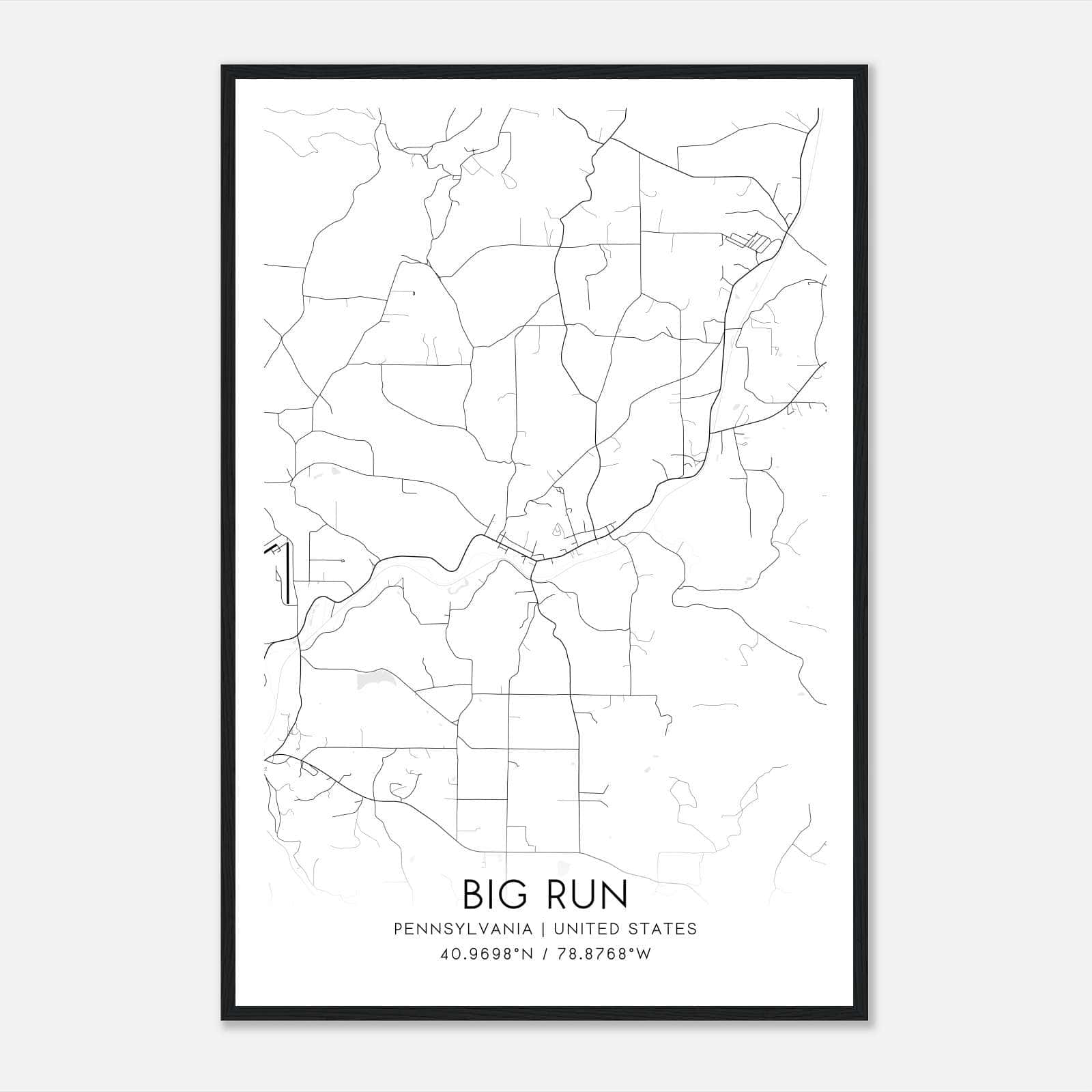 Big Run Pennsylvania Map Poster, Modern Home Decor Wall Art Print ...