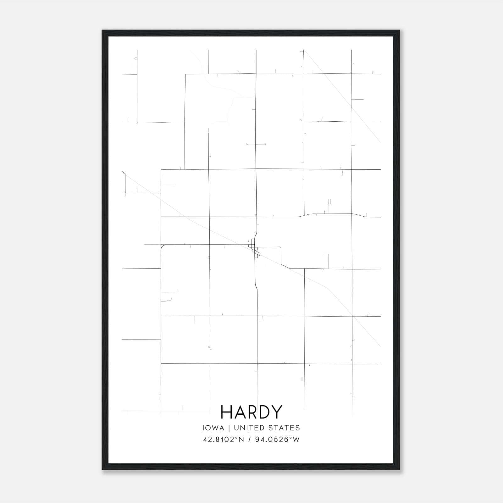 Hardy Iowa Map Poster, Modern Home Decor Wall Art Print - Custom Maps ...