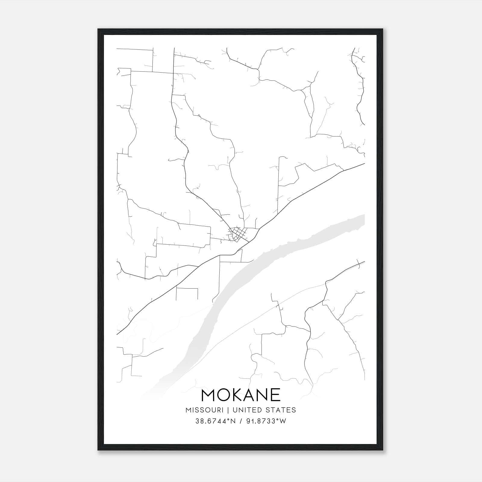 Mokane Missouri Map Poster, Modern Home Decor Wall Art Print - Custom ...