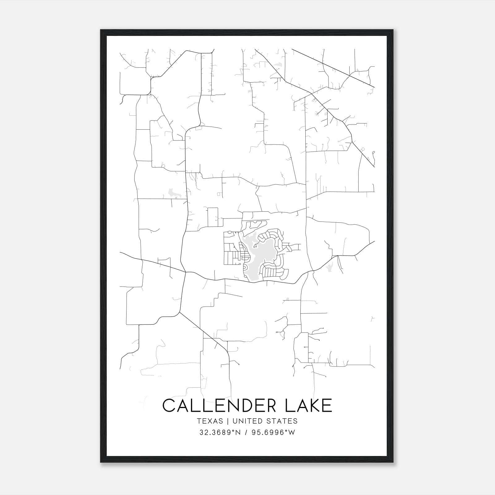 Callender Lake Texas Map Poster, Modern Home Decor Wall Art Print ...