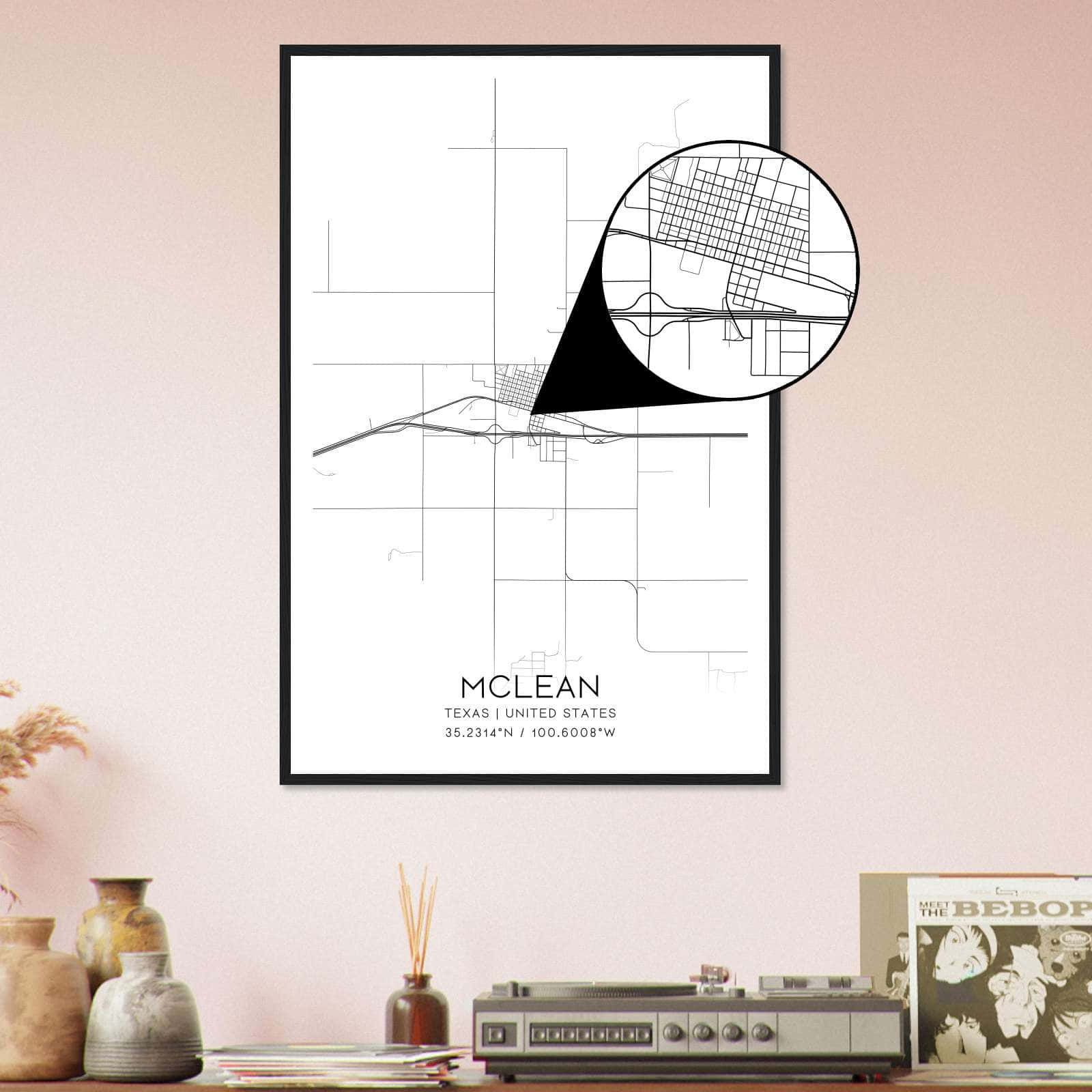 Mclean Texas Map Poster, Modern Home Decor Wall Art Print - Custom Maps ...