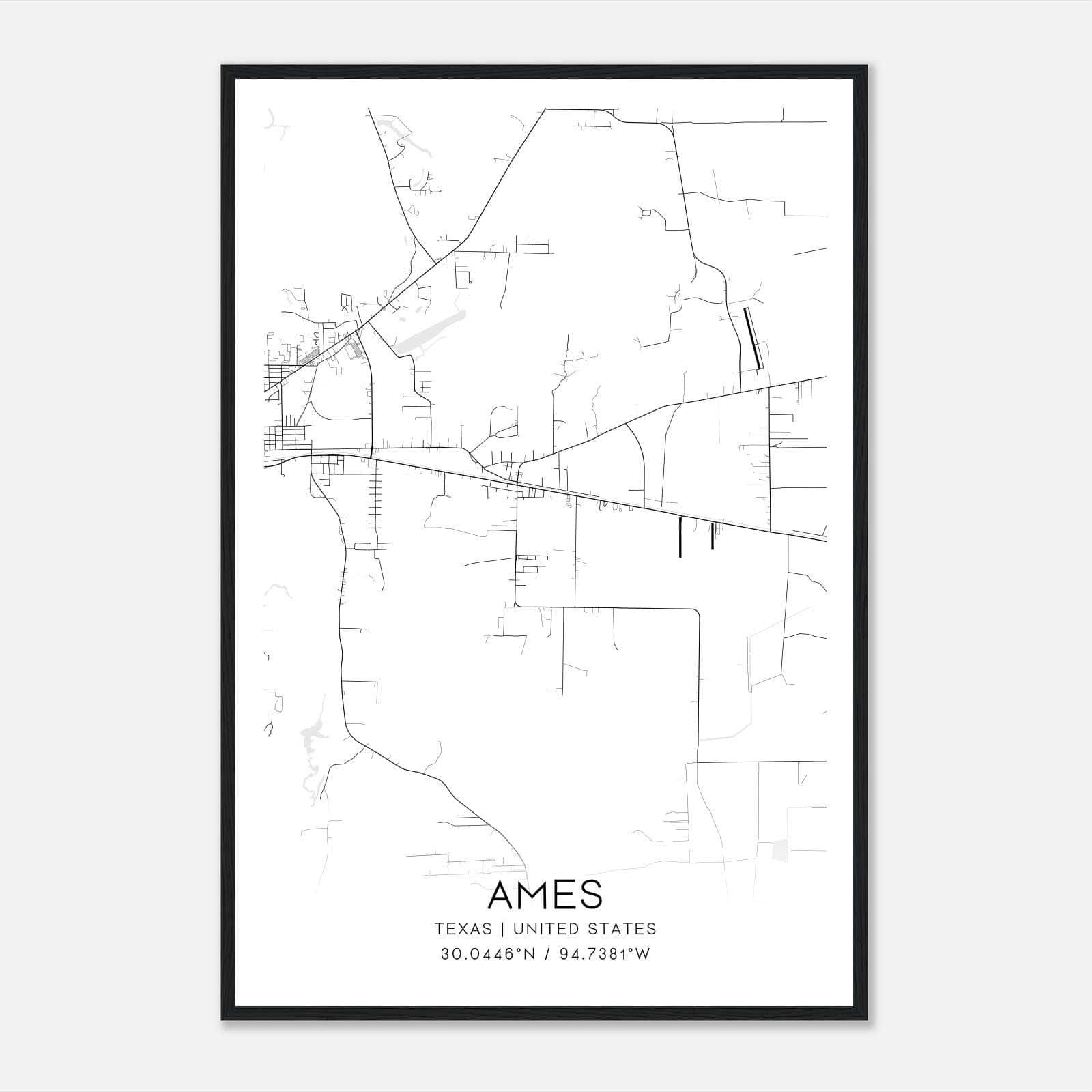 Ames Texas Map Poster, Modern Home Decor Wall Art Print - Custom Maps ...