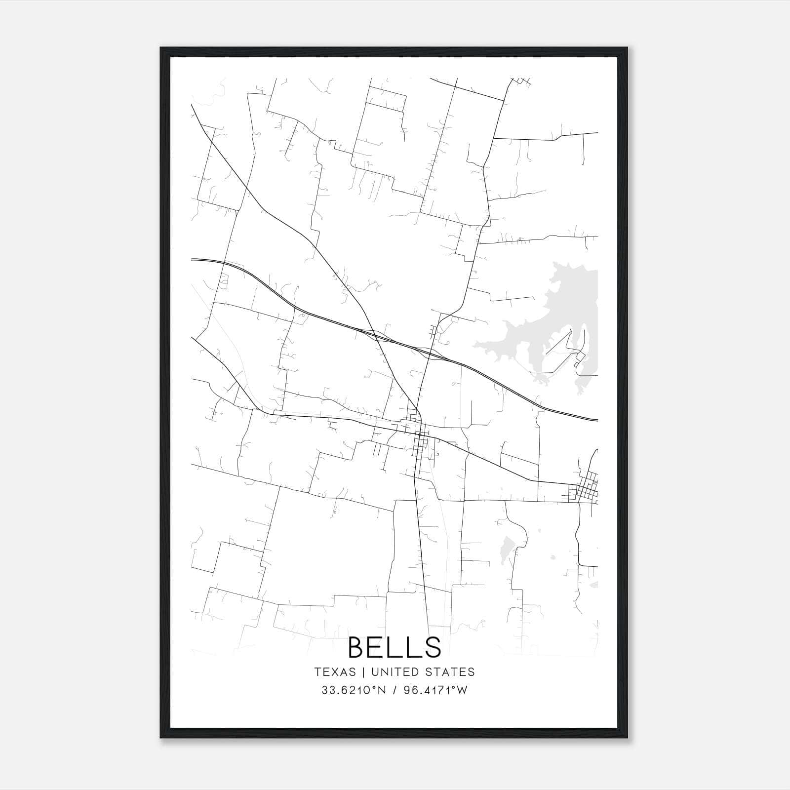 Bells Texas Map Poster, Modern Home Decor Wall Art Print - Custom Maps ...