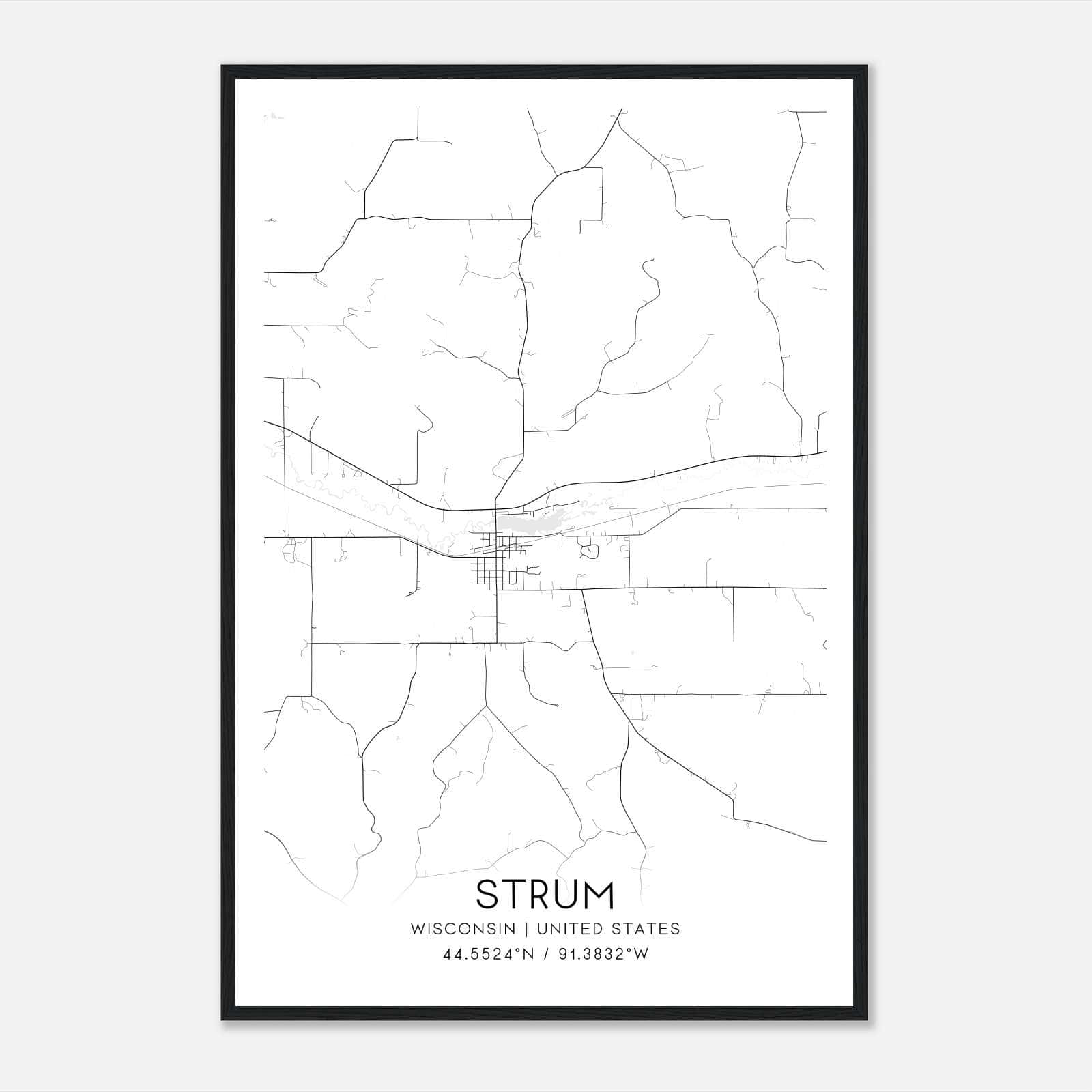 Strum Wisconsin Map Poster, Modern Home Decor Wall Art Print - Custom ...