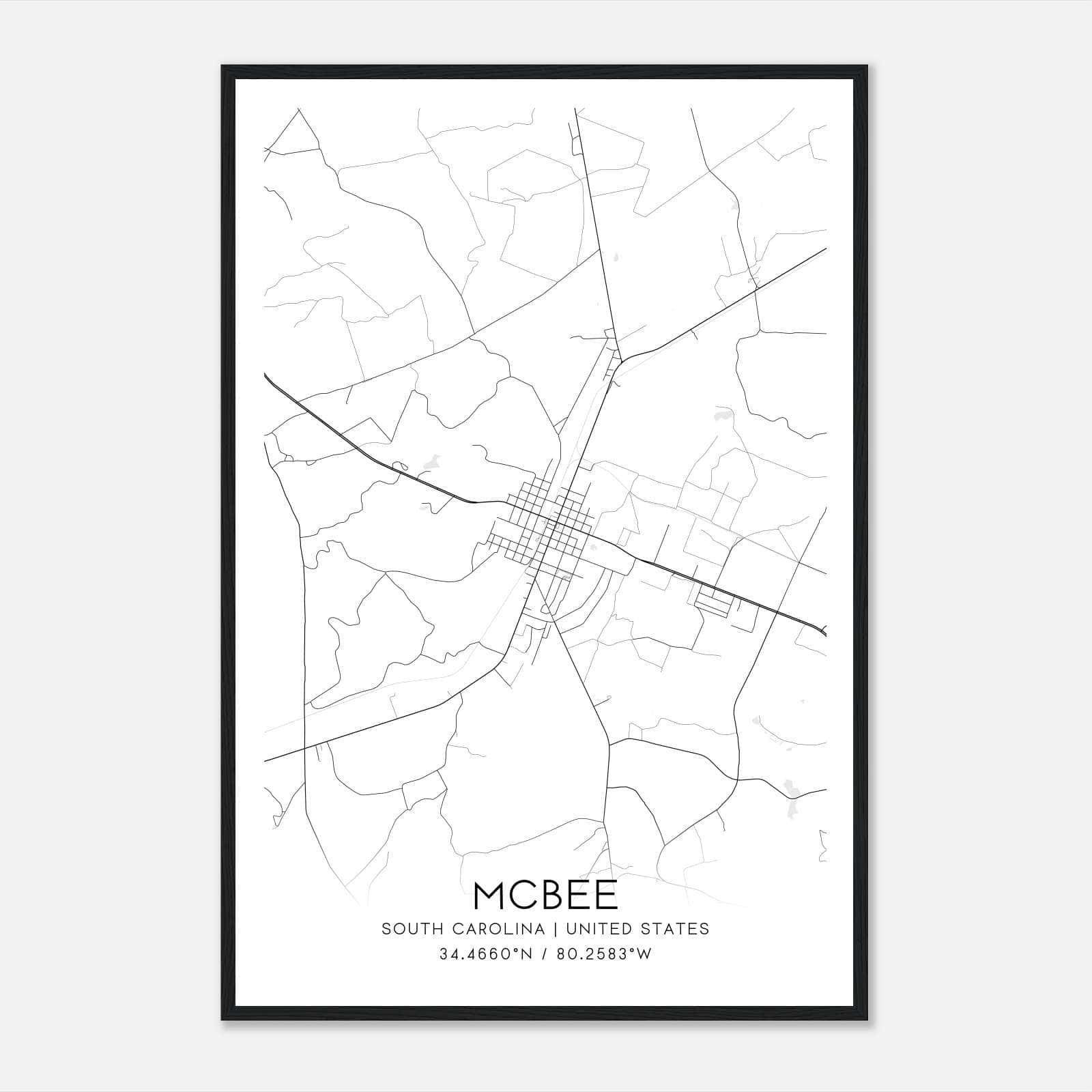 Mcbee South Carolina Map Poster, Modern Home Decor Wall Art Print ...