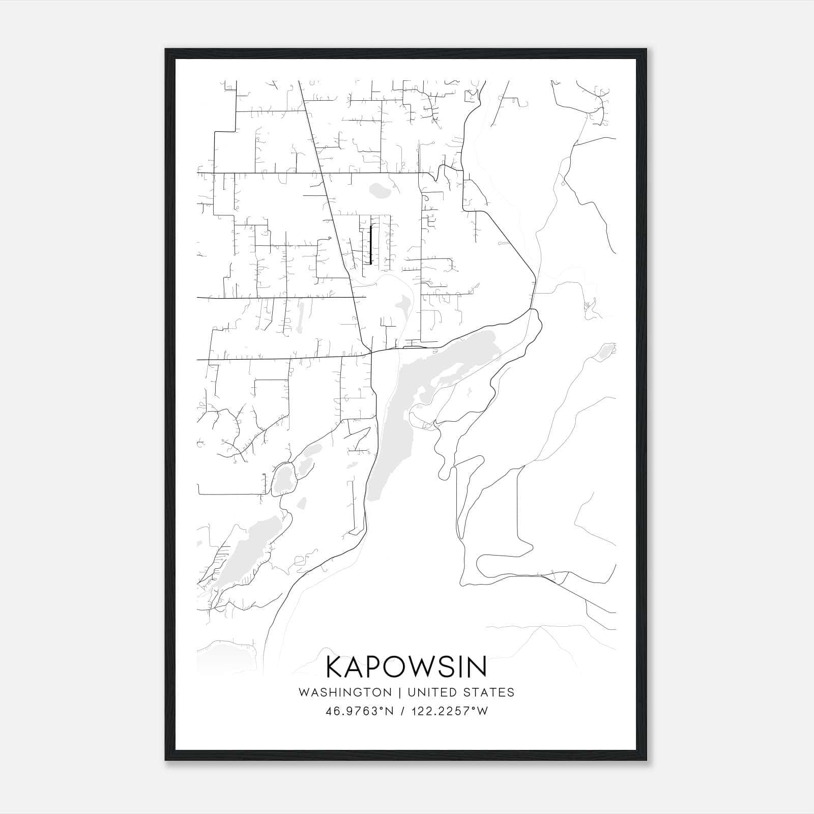 Kapowsin Washington Map Poster, Modern Home Decor Wall Art Print ...