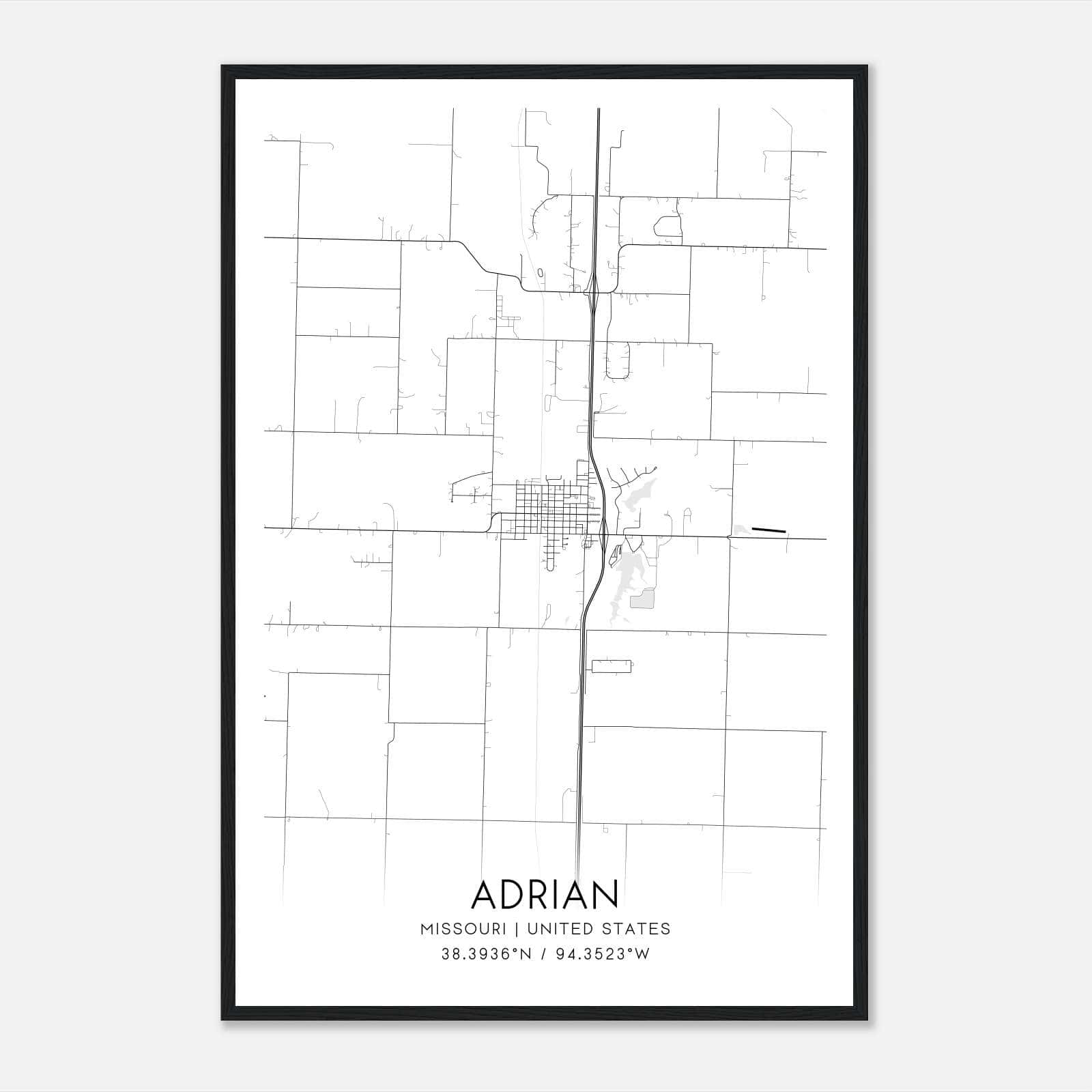 Adrian Missouri Map Poster, Modern Home Decor Wall Art Print - Custom ...