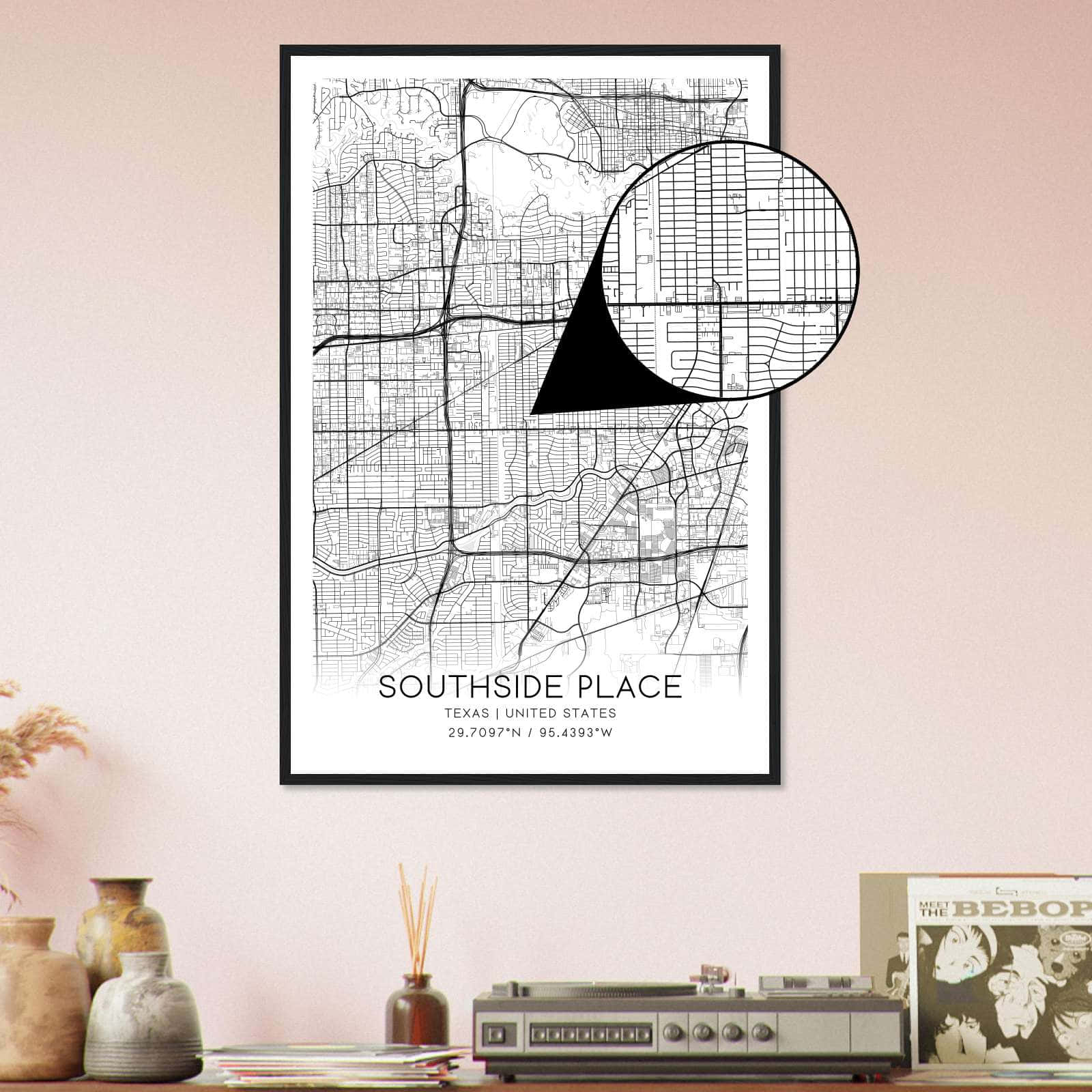 Southside Place Texas Map Poster, Modern Home Decor Wall Art Print ...
