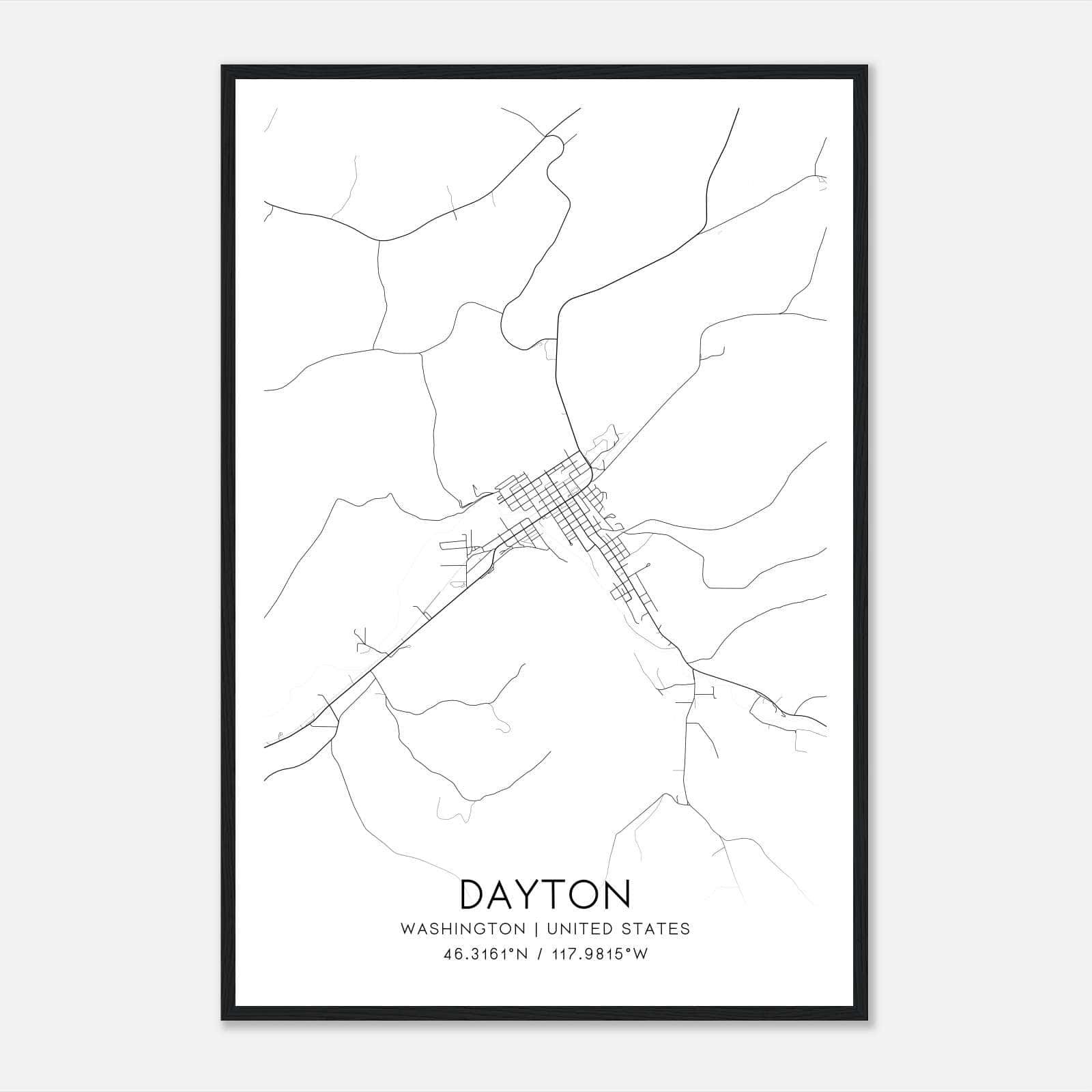 Dayton Washington Map Poster, Modern Home Decor Wall Art Print - Custom ...