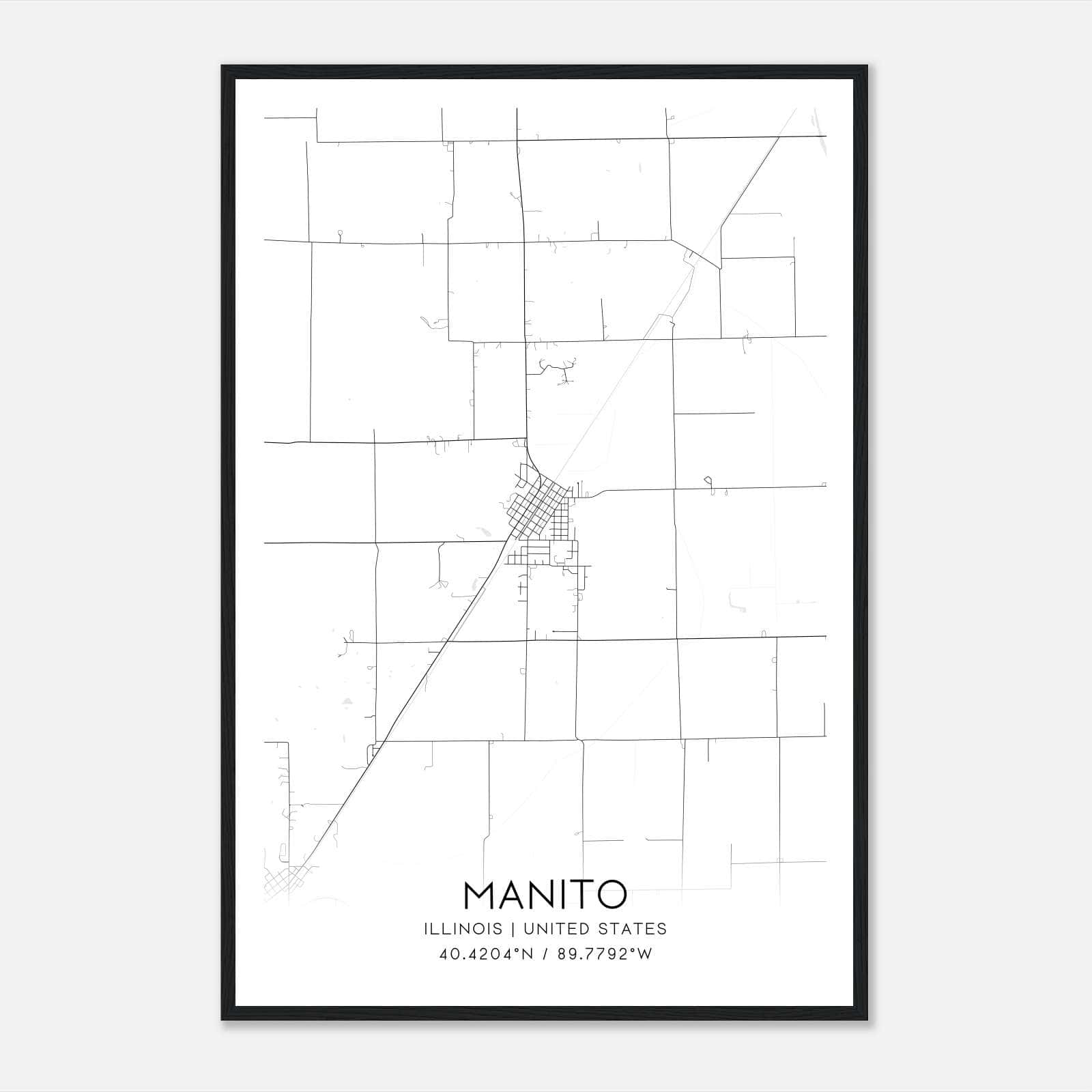 Manito Illinois Map Poster, Modern Home Decor Wall Art Print - Custom ...