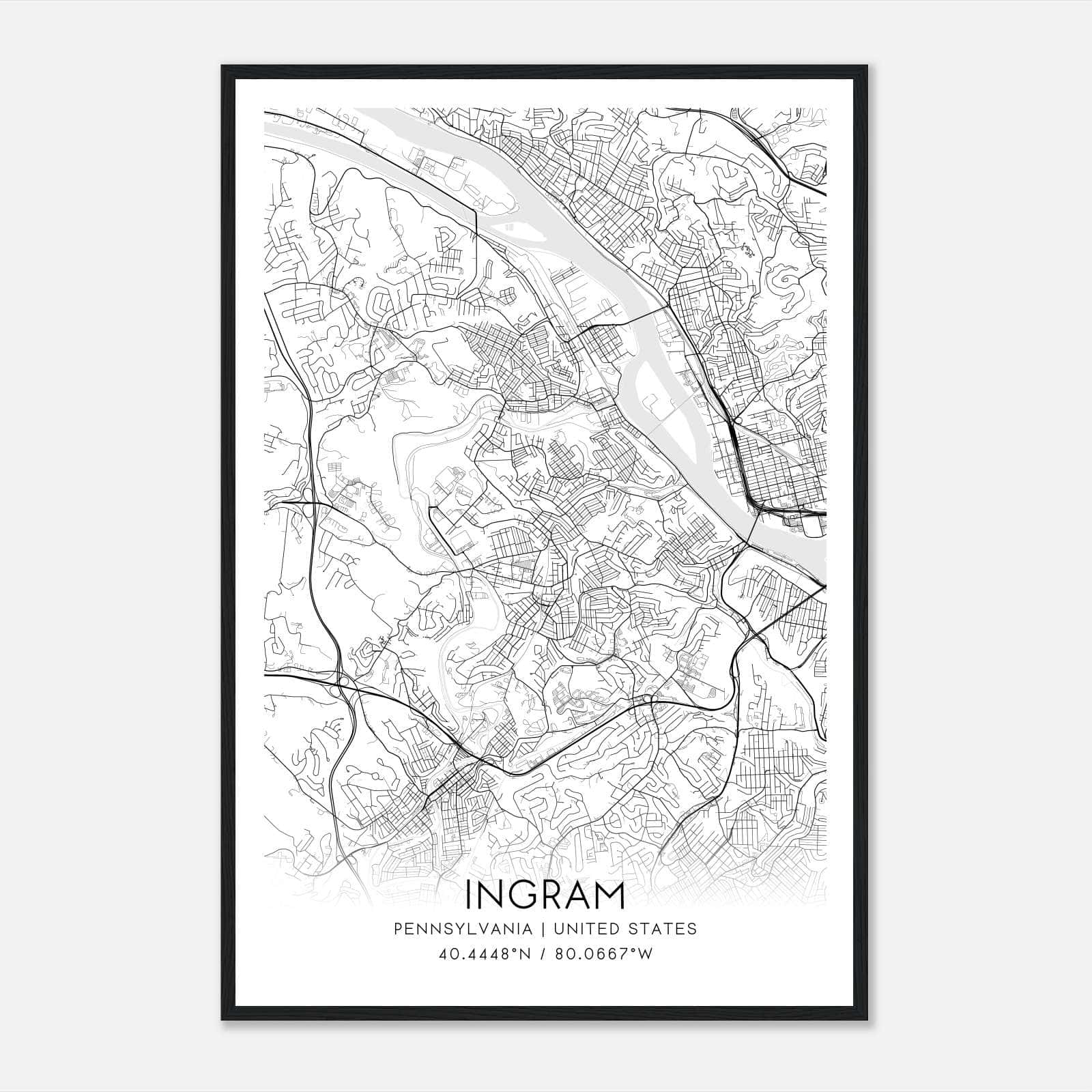 Ingram Pennsylvania Map Poster, Modern Home Decor Wall Art Print ...