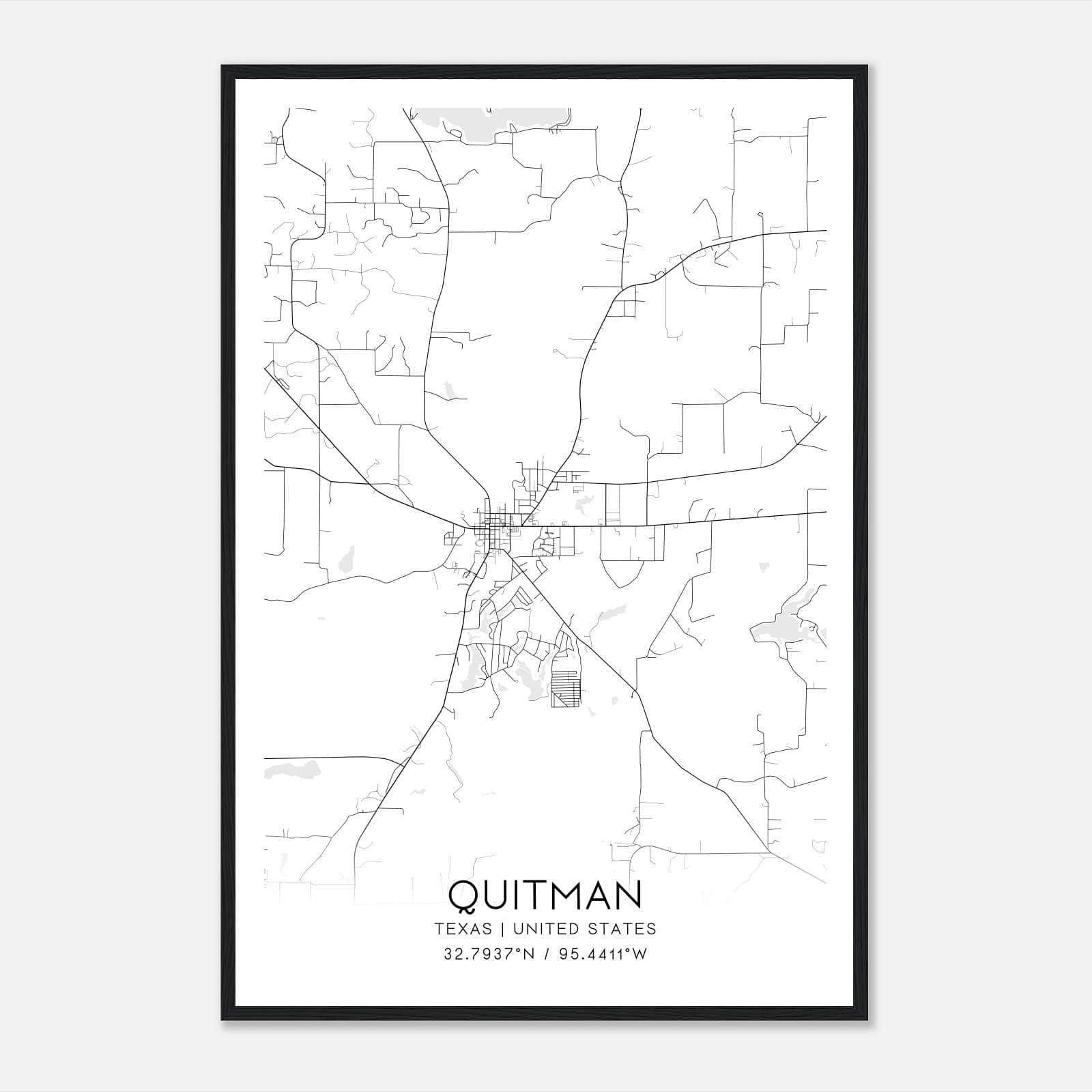 Quitman Texas Map Poster, Modern Home Decor Wall Art Print - Custom ...