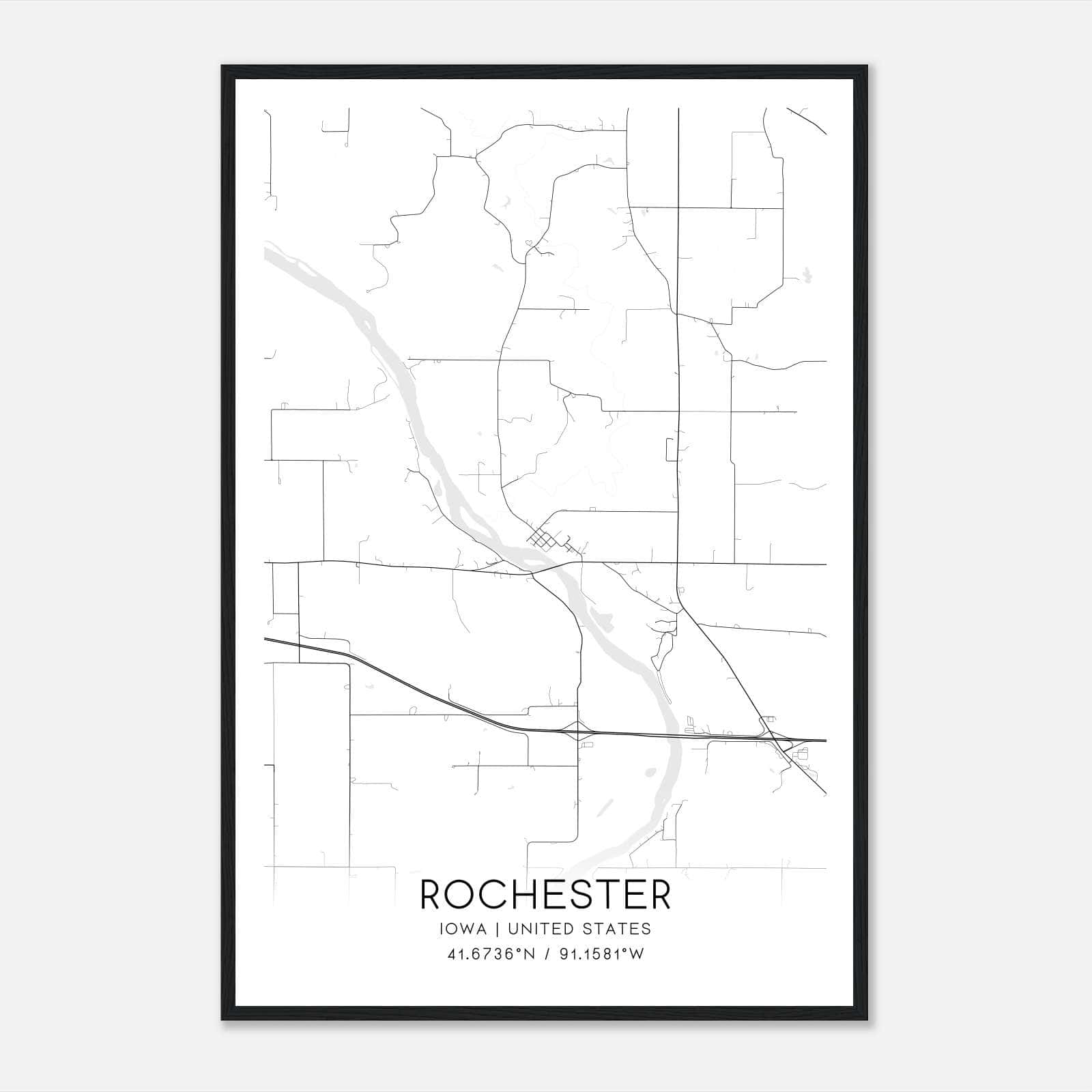 Rochester Iowa Map Poster, Modern Home Decor Wall Art Print - Custom ...