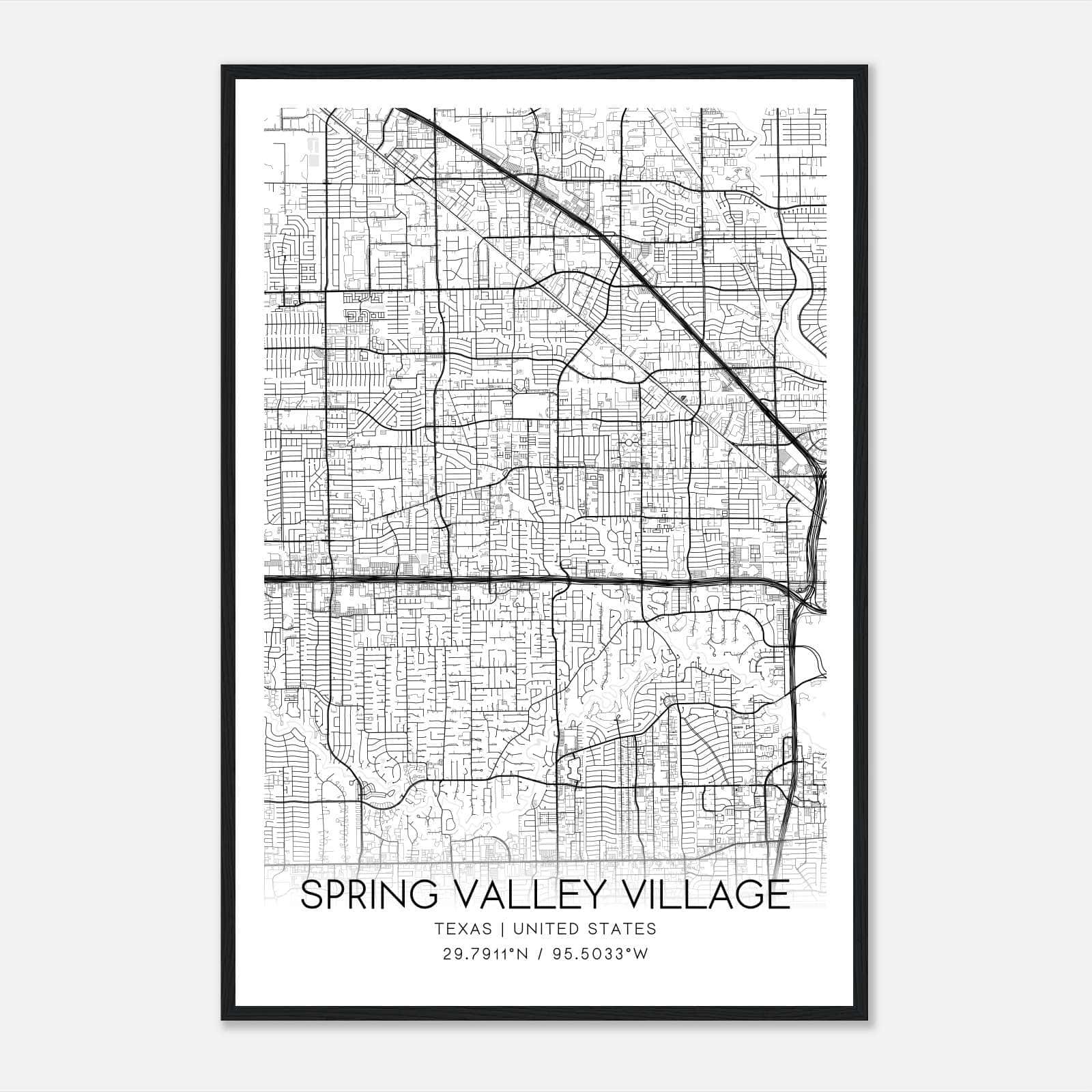 Spring Valley Village Texas Map Poster, Modern Home Decor Wall Art ...