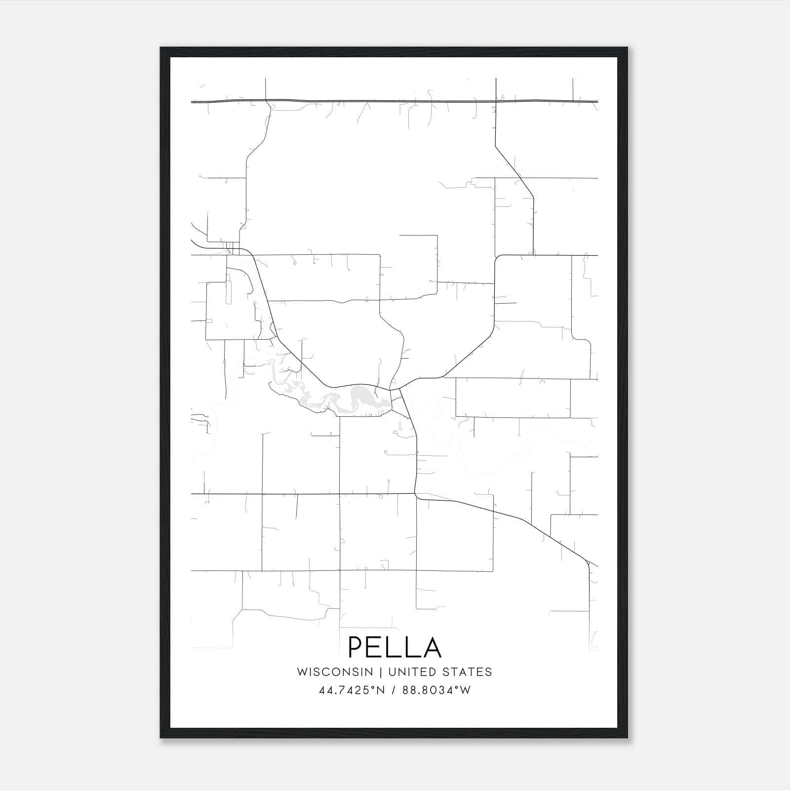 Pella Wisconsin Map Poster, Modern Home Decor Wall Art Print - Custom ...