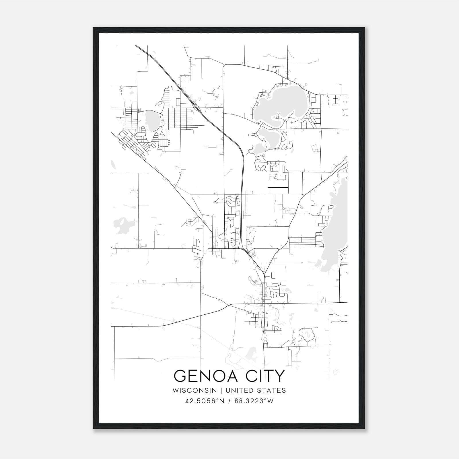 Genoa City Wisconsin Map Poster, Modern Home Decor Wall Art Print ...