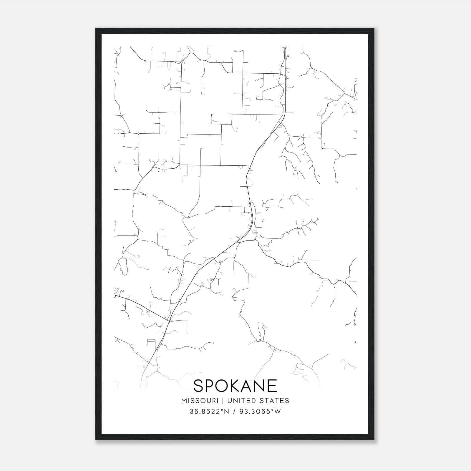 Spokane Missouri Map Poster, Modern Home Decor Wall Art Print - Custom ...
