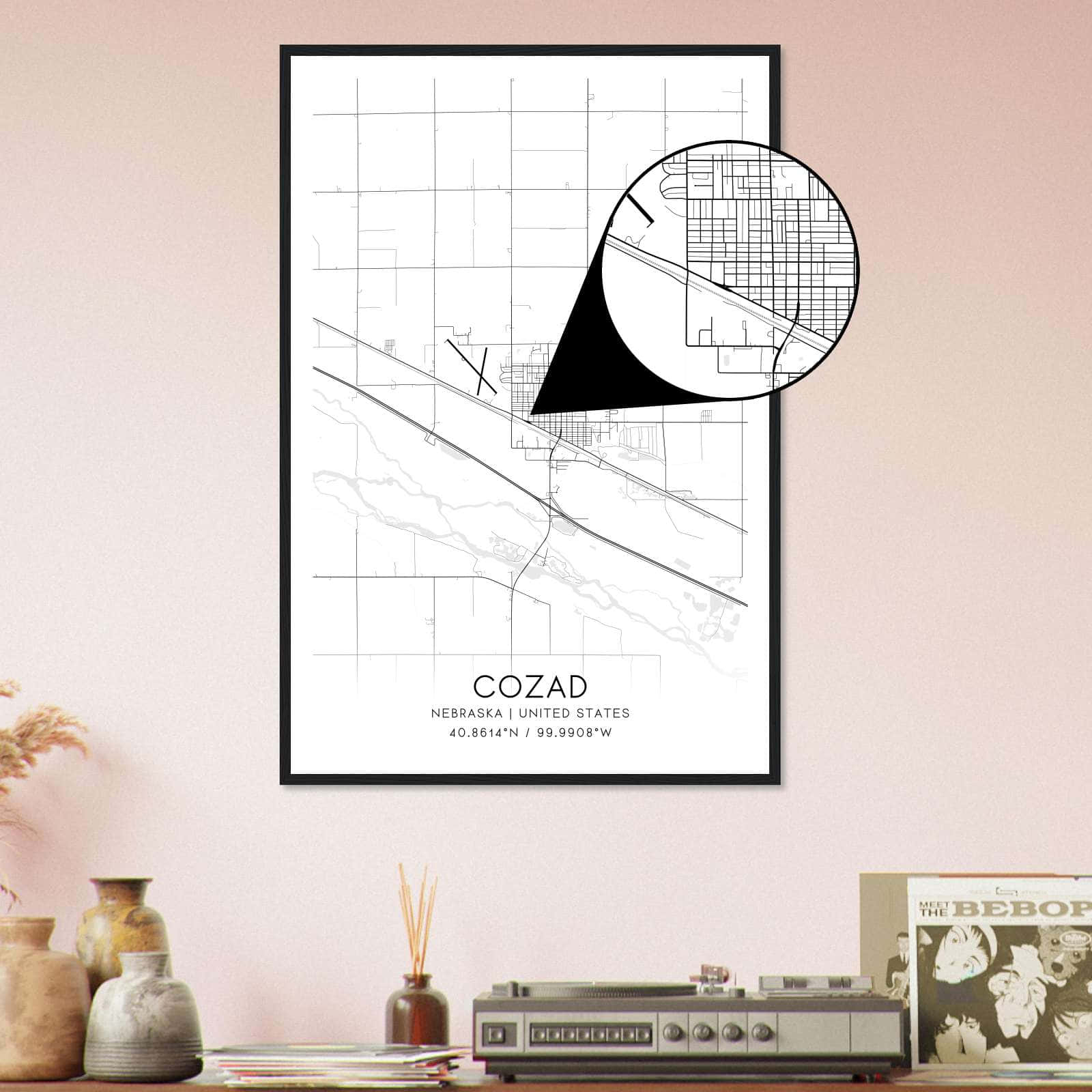 Cozad Nebraska Map Poster, Modern Home Decor Wall Art Print - Custom ...