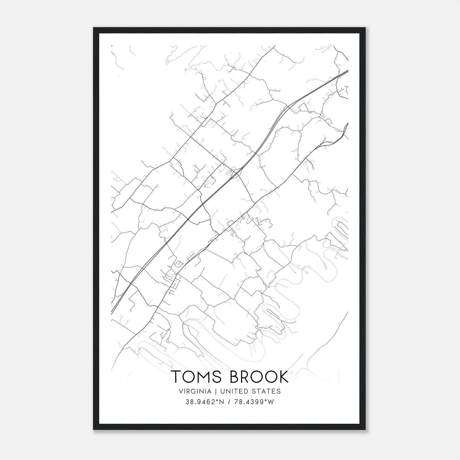 Toms Brook Virginia Map Poster, Modern Home Decor Wall Art Print ...