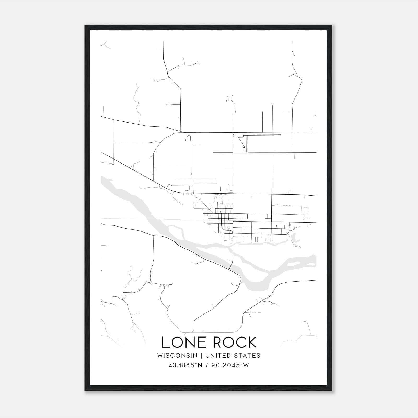 Lone Rock Wisconsin Map Poster, Modern Home Decor Wall Art Print ...