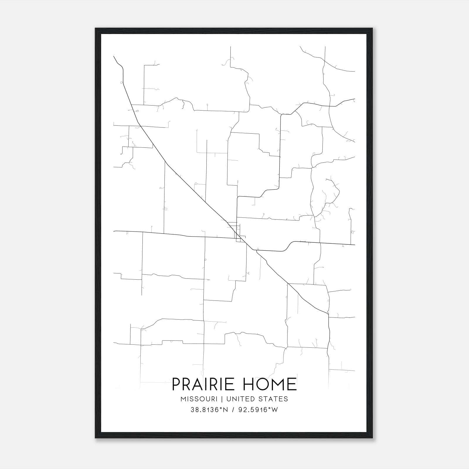 Prairie Home Missouri Map Poster, Modern Home Decor Wall Art Print ...