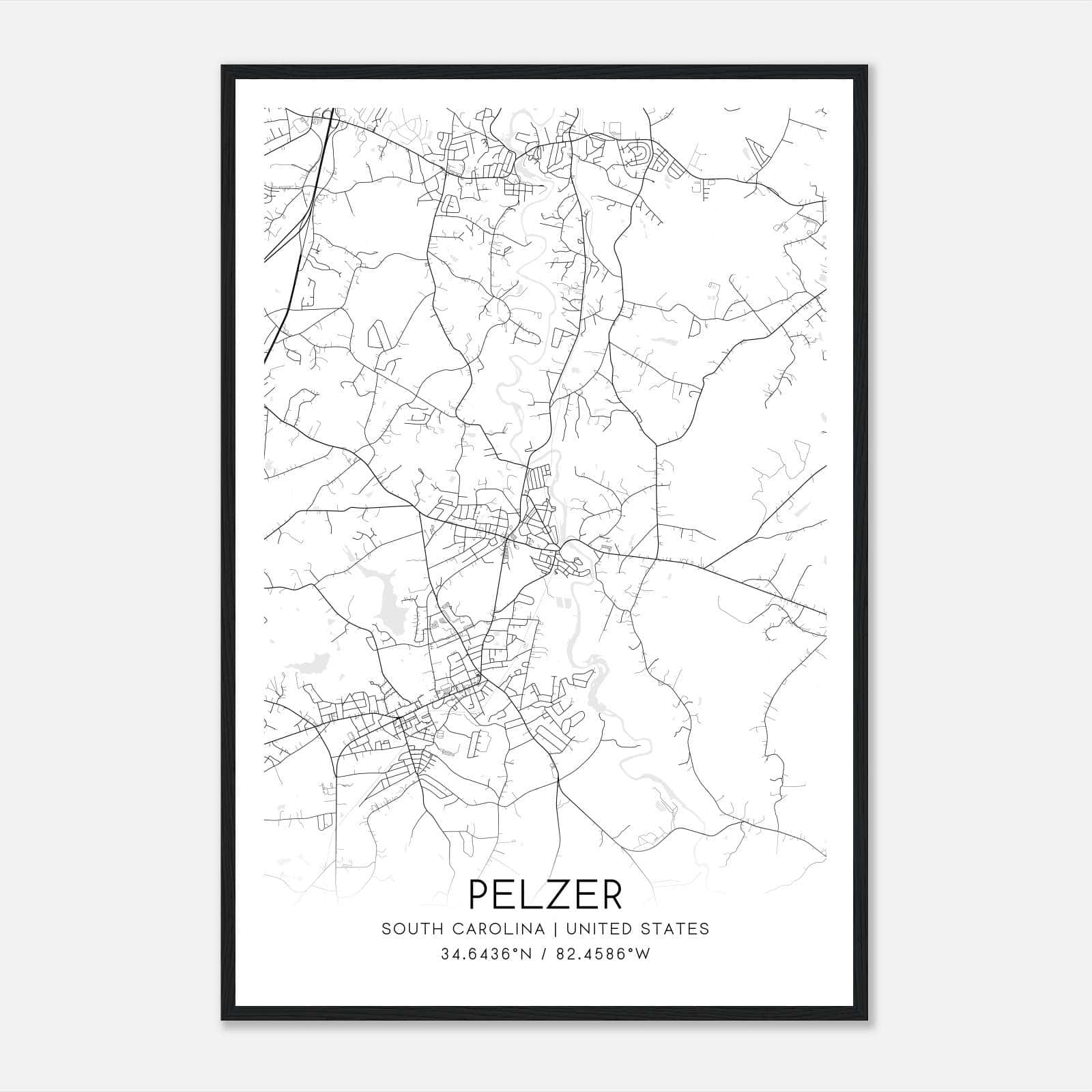 Pelzer South Carolina Map Poster, Modern Home Decor Wall Art Print ...