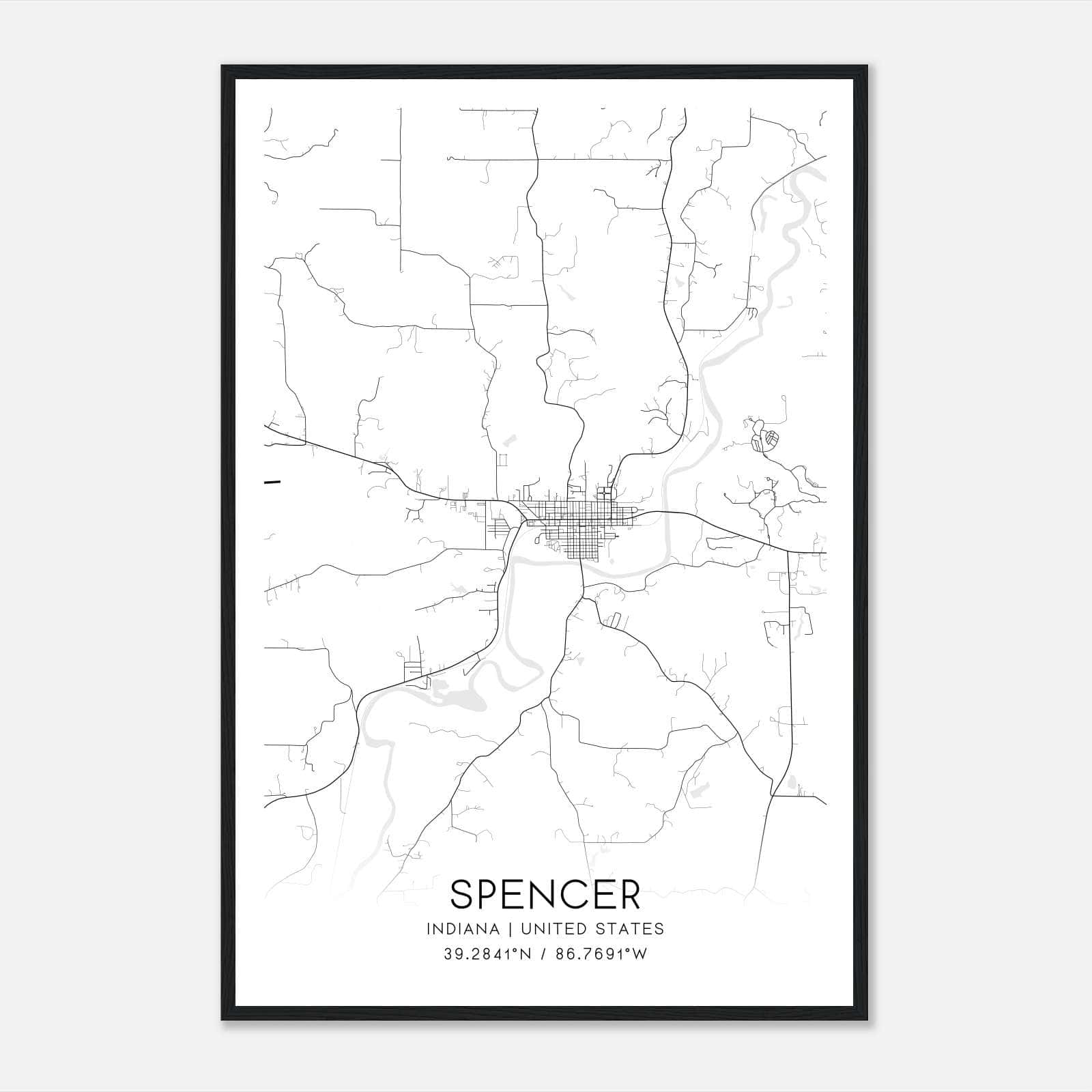 Spencer Indiana Map Poster, Modern Home Decor Wall Art Print - Custom ...