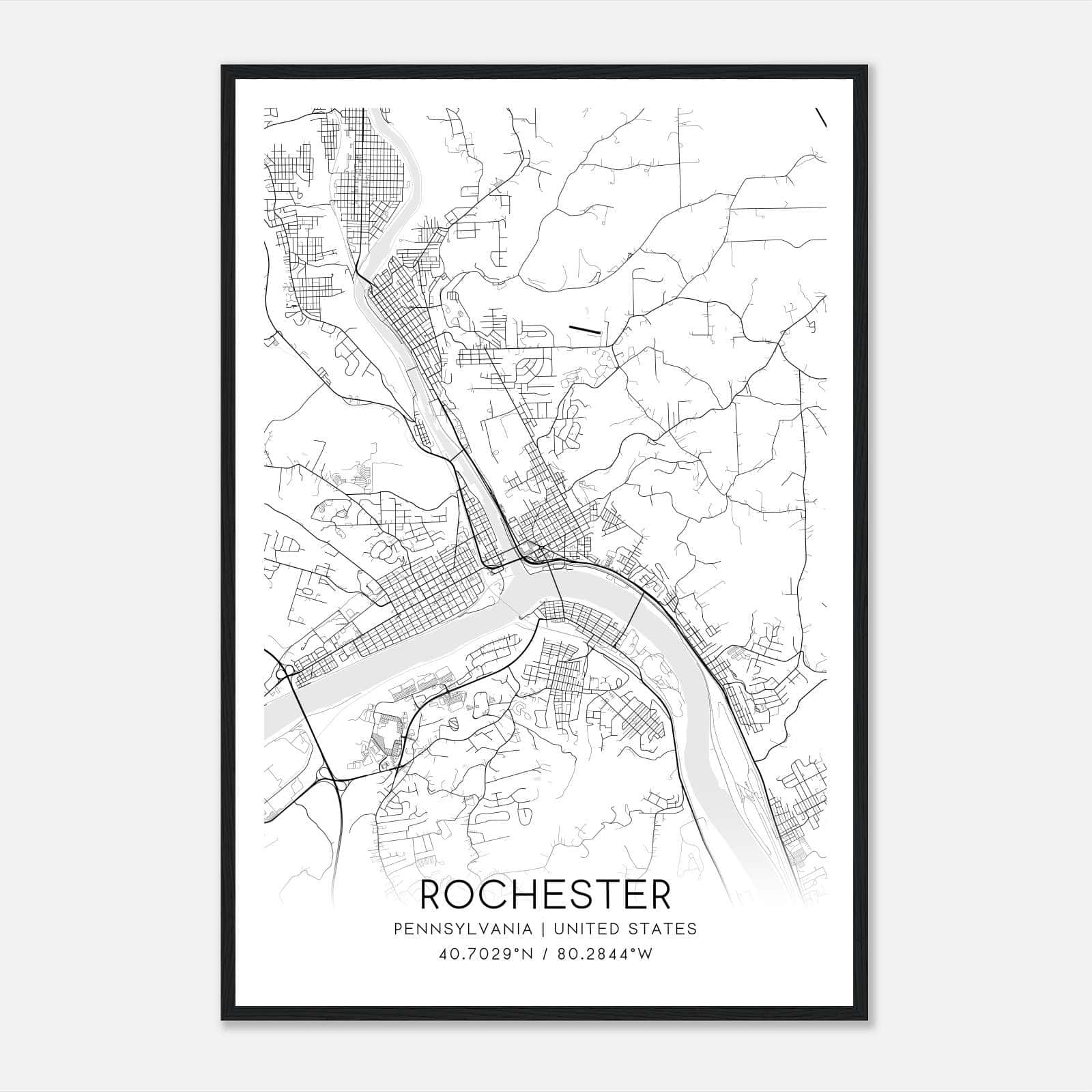 Rochester Pennsylvania Map Poster, Modern Home Decor Wall Art Print ...