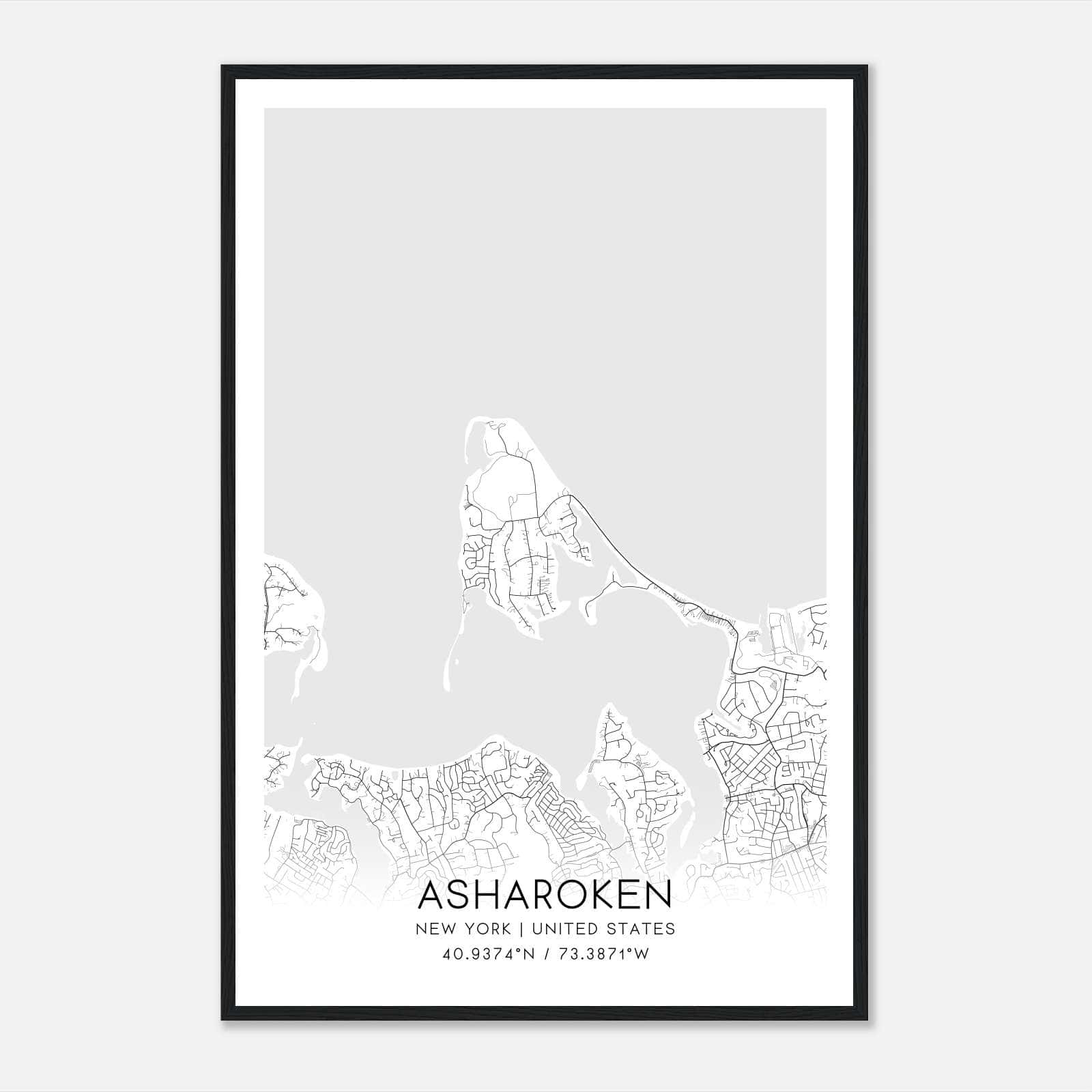 Asharoken New York Map Poster, Modern Home Decor Wall Art Print ...
