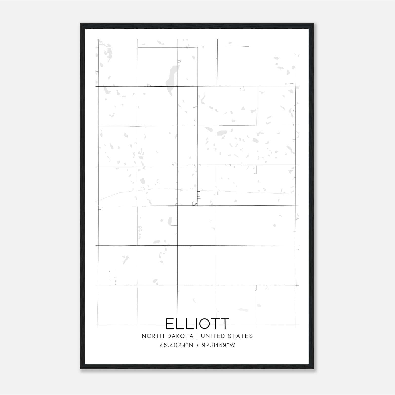 Elliott North Dakota Map Poster, Modern Home Decor Wall Art Print ...