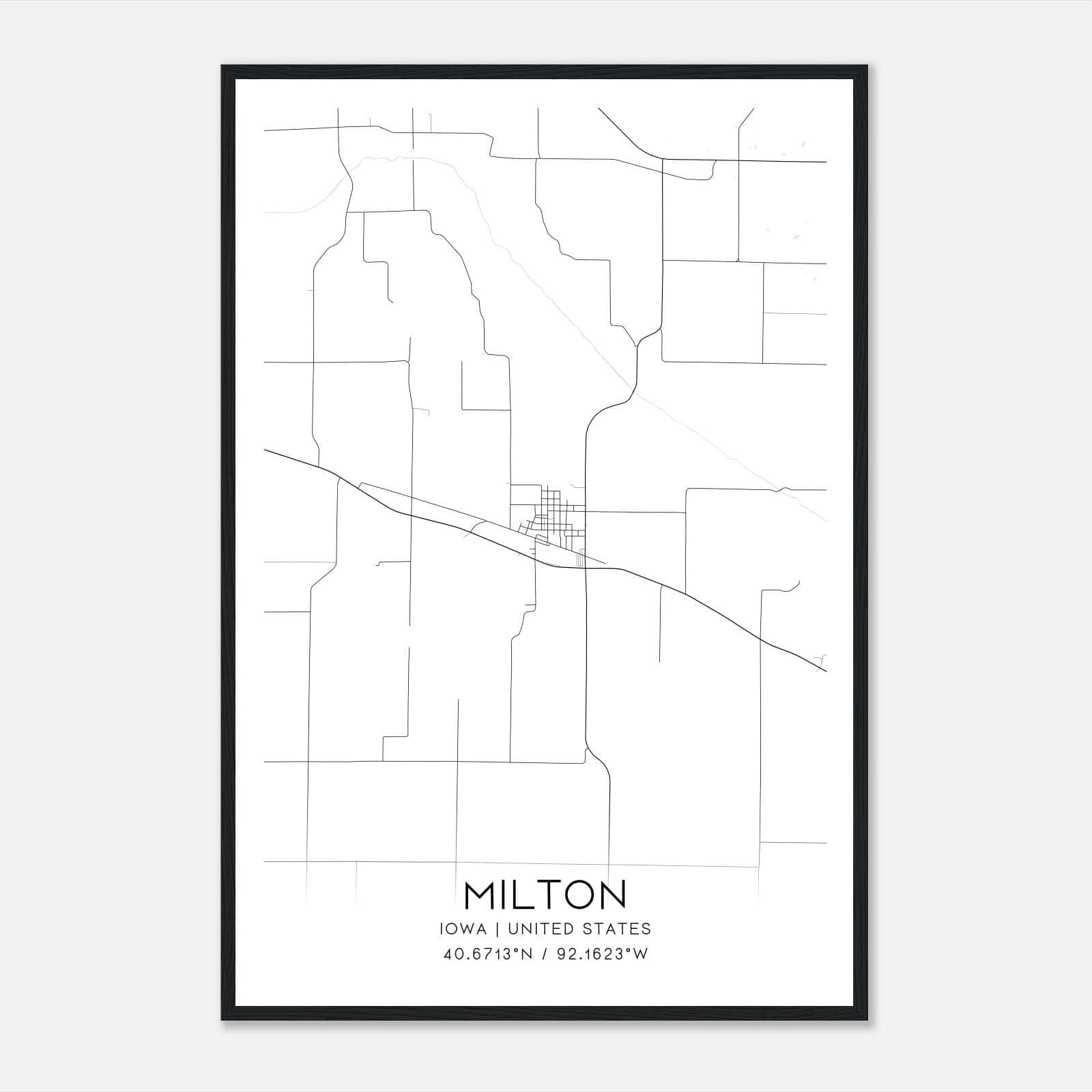 Milton Iowa Map Poster, Modern Home Decor Wall Art Print - Custom Maps ...