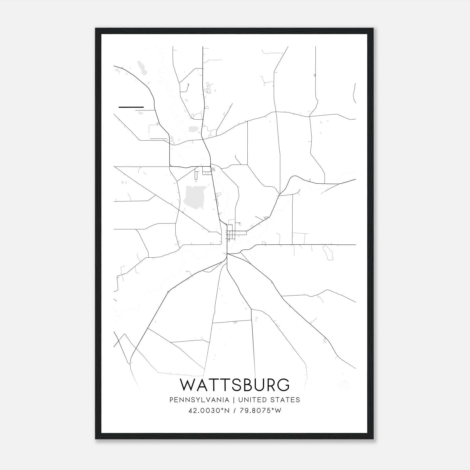 Wattsburg Pennsylvania Map Poster, Modern Home Decor Wall Art Print ...