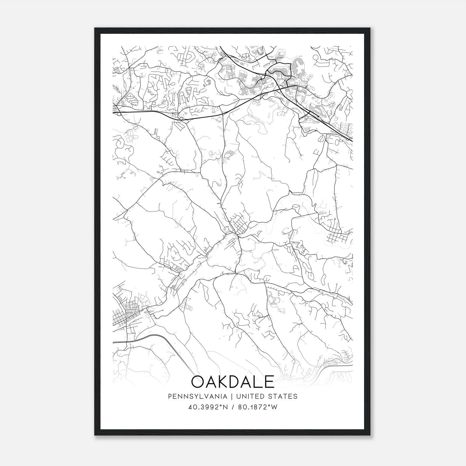 Oakdale Pennsylvania Map Poster, Modern Home Decor Wall Art Print ...