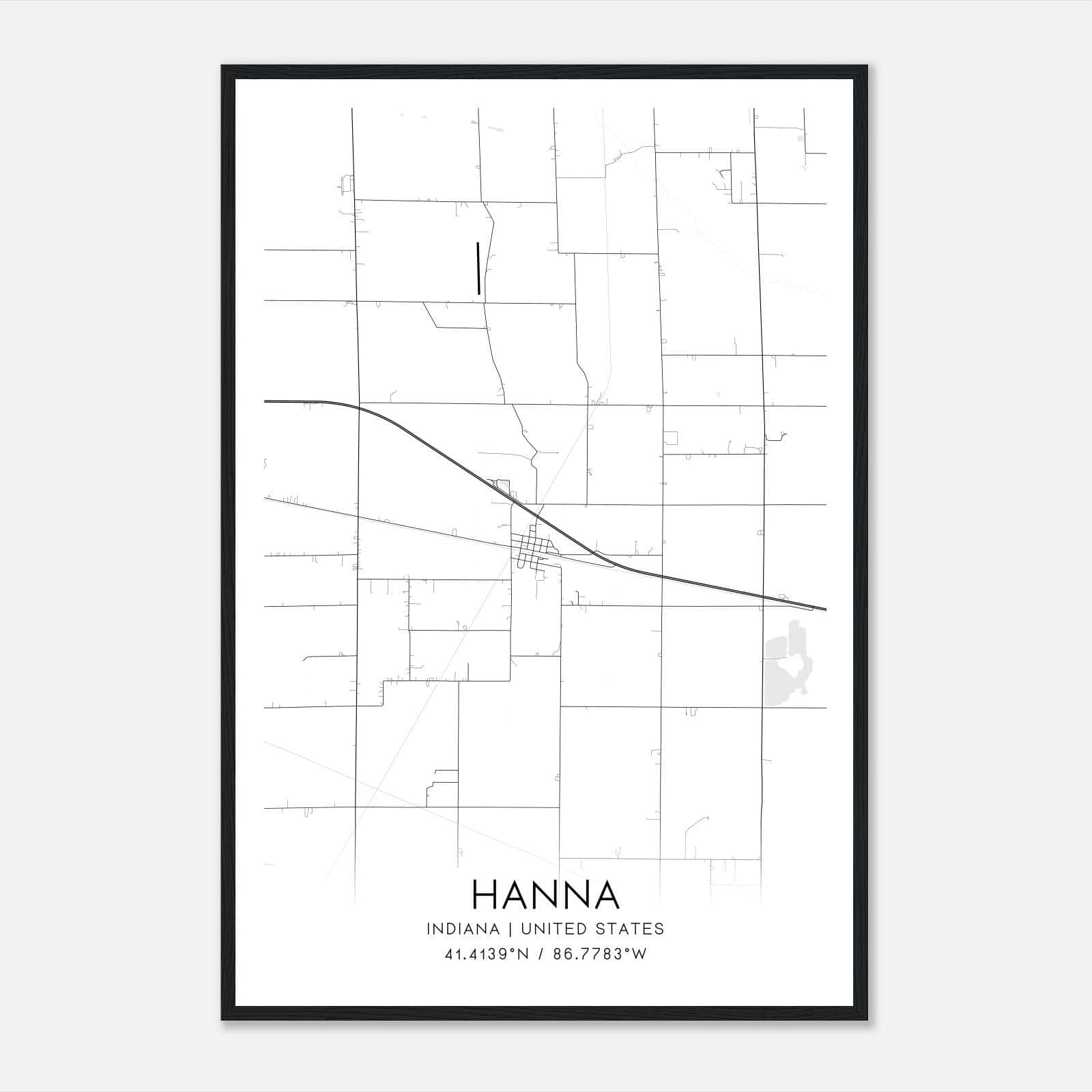 Hanna Indiana Map Poster, Modern Home Decor Wall Art Print - Custom ...