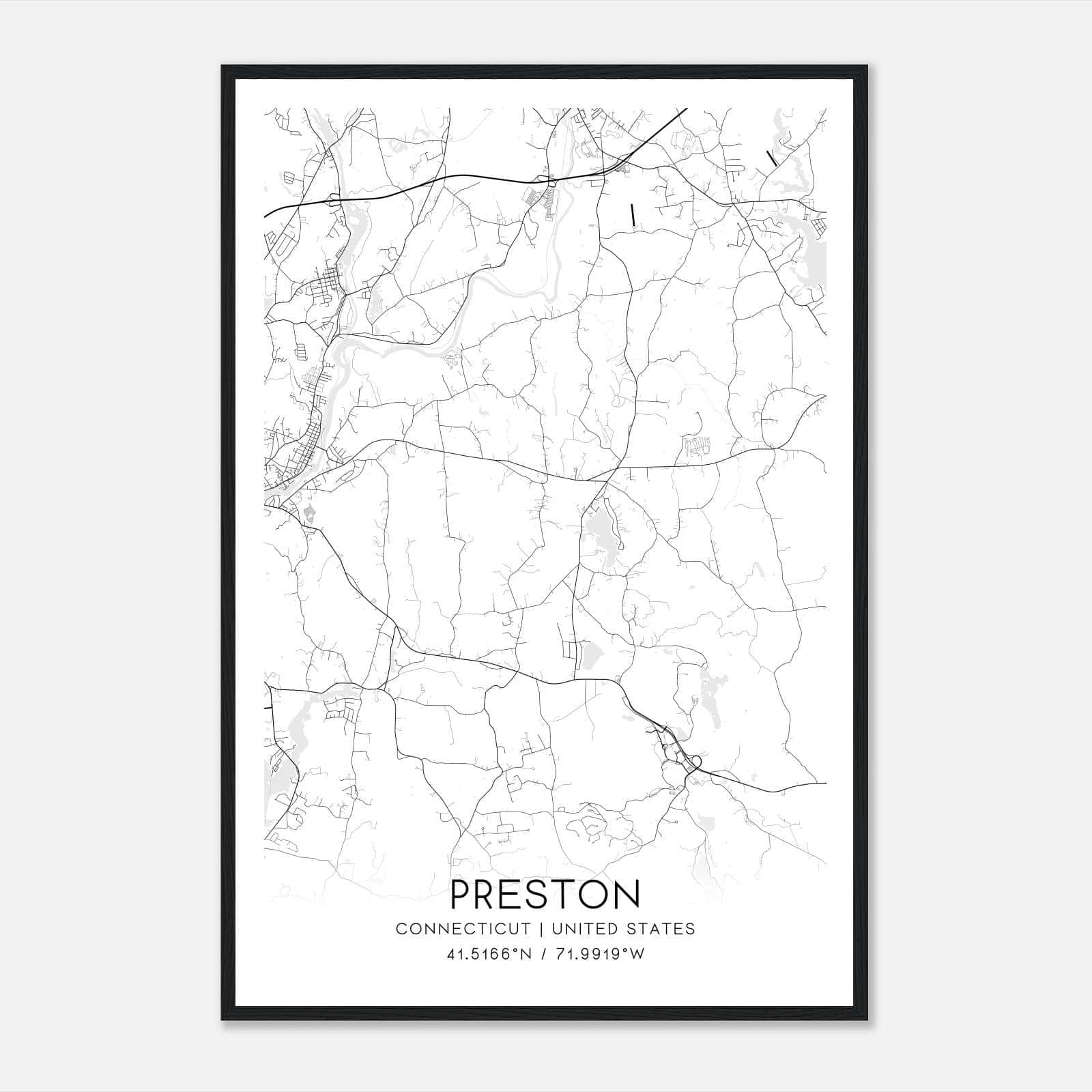 Preston Connecticut Map Poster, Modern Home Decor Wall Art Print ...
