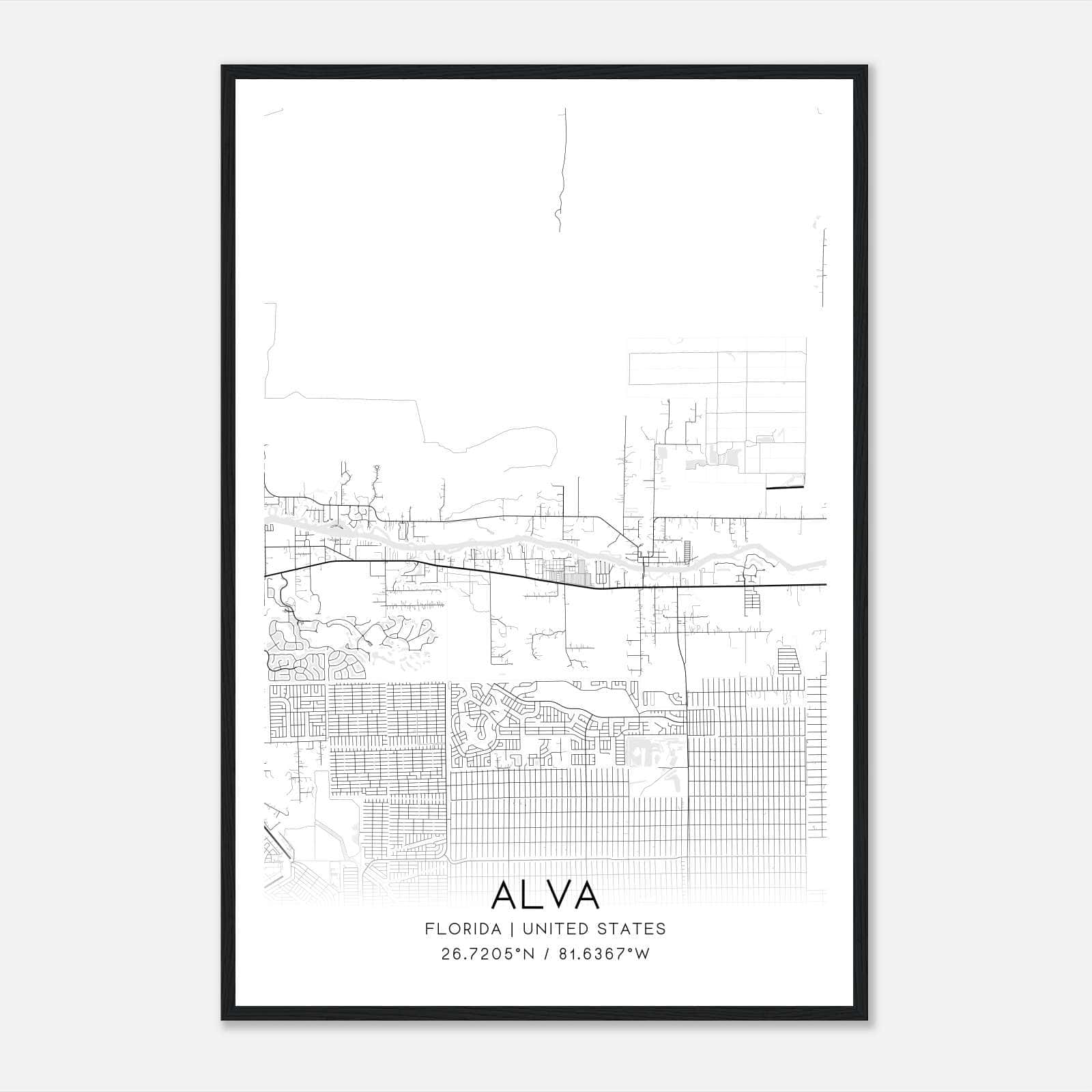 Alva Florida Map Poster, Modern Home Decor Wall Art Print - Custom Maps ...
