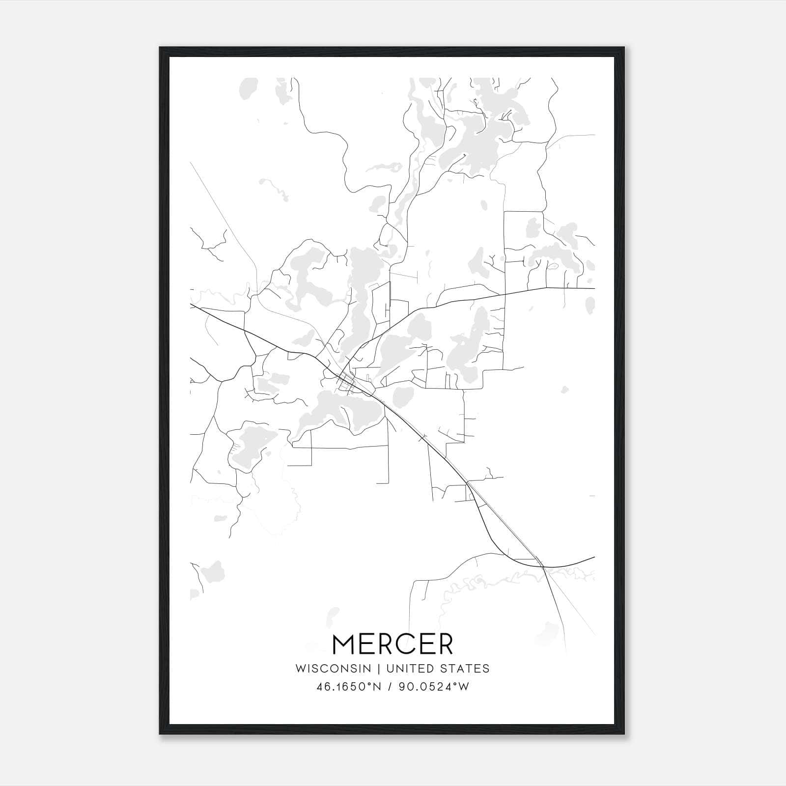 Mercer Wisconsin Map Poster, Modern Home Decor Wall Art Print - Custom ...