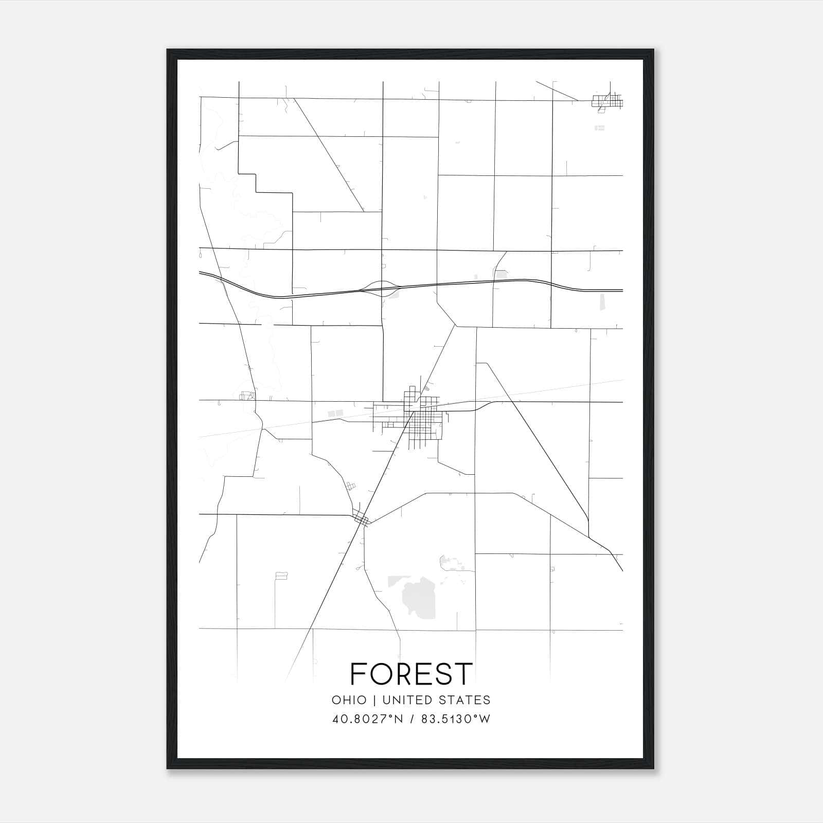 Forest Ohio Map Poster, Modern Home Decor Wall Art Print - Custom Maps ...