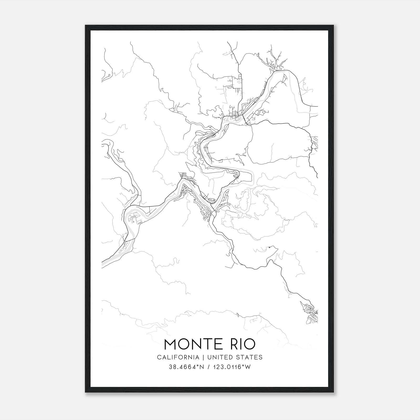 Monte Rio California Map Poster, Modern Home Decor Wall Art Print ...
