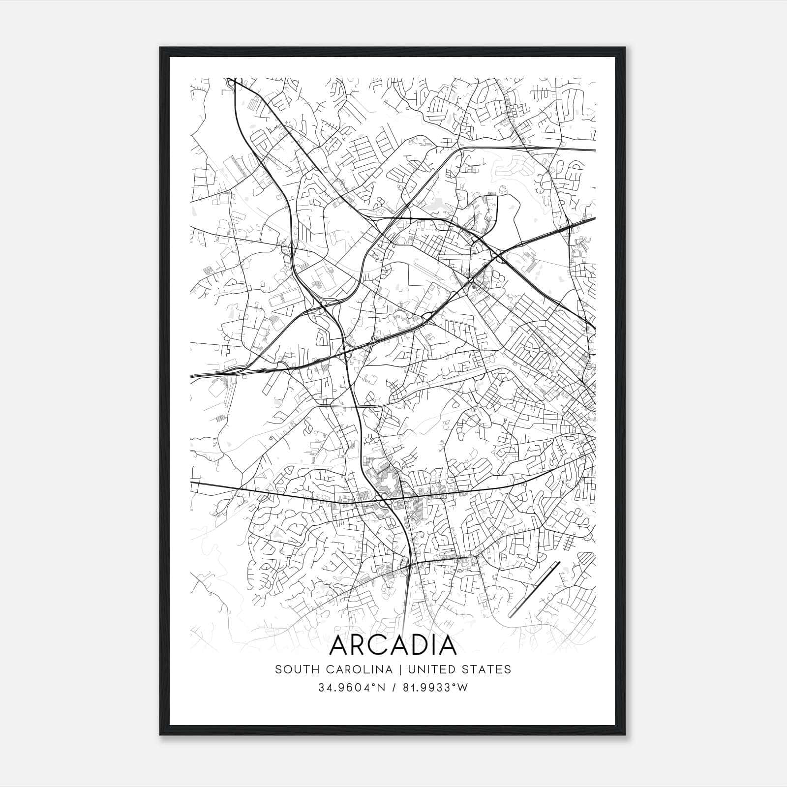 Arcadia South Carolina Map Poster, Modern Home Decor Wall Art Print ...