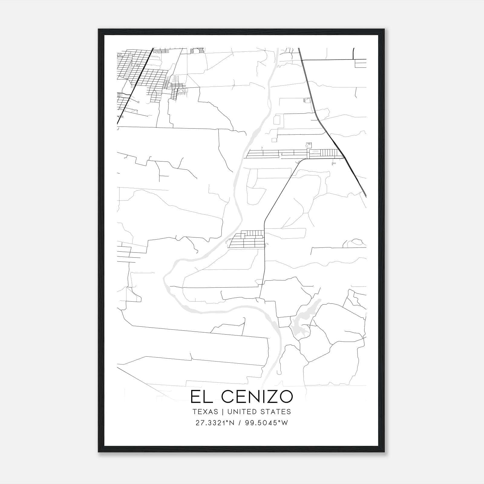 El Cenizo Texas Map Poster, Modern Home Decor Wall Art Print - Custom ...