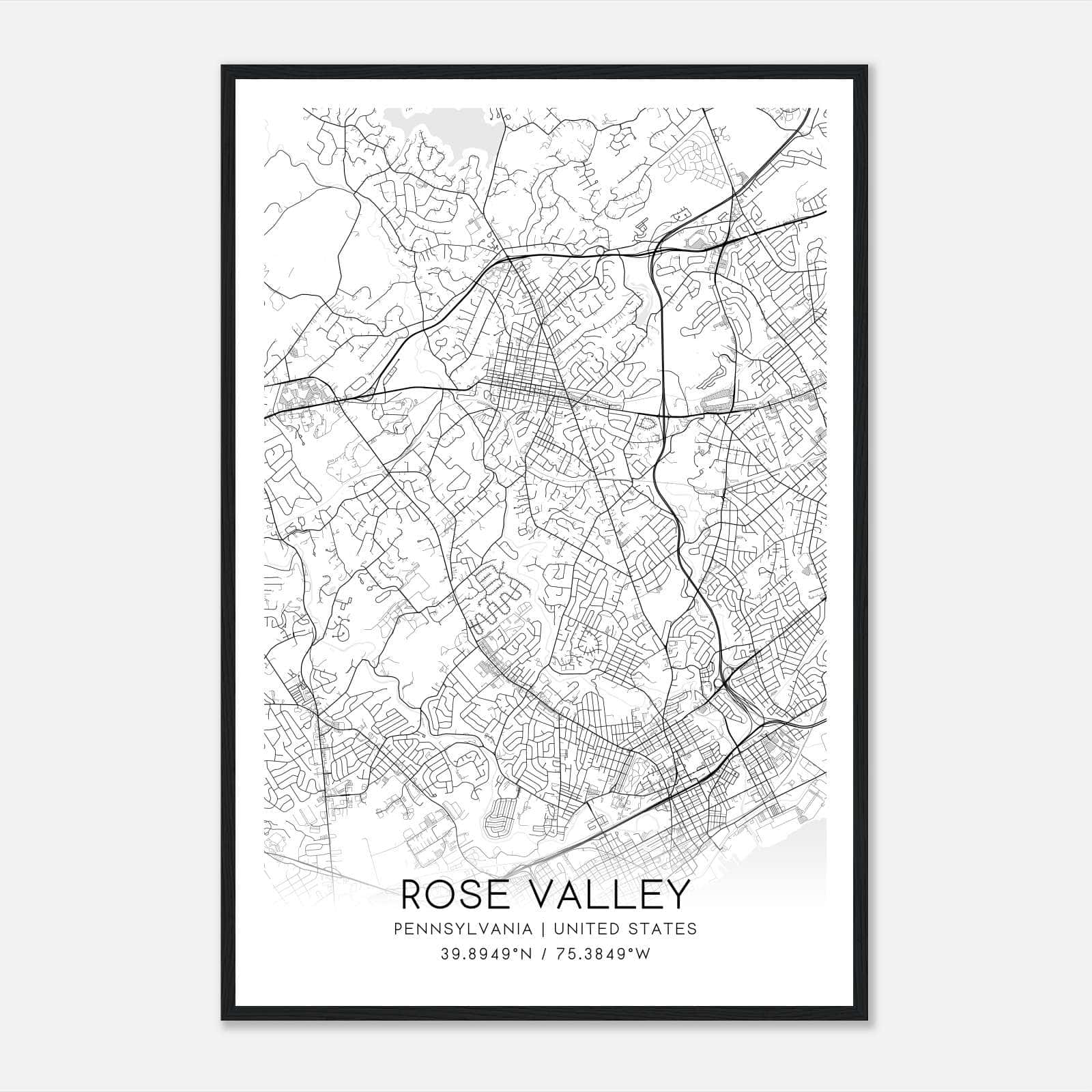 Rose Valley Pennsylvania Map Poster, Modern Home Decor Wall Art Print ...