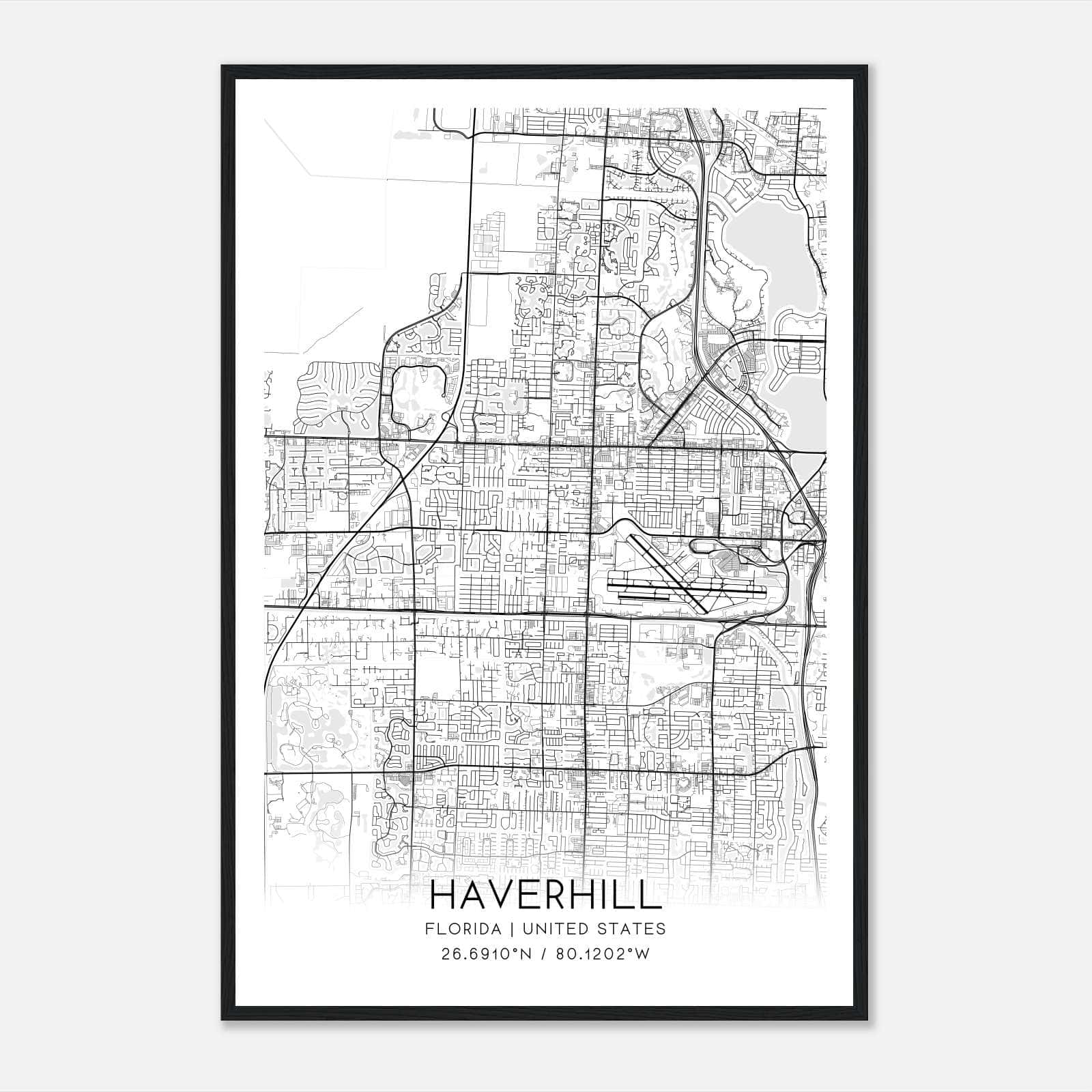 Haverhill Florida Map Poster, Modern Home Decor Wall Art Print - Custom ...