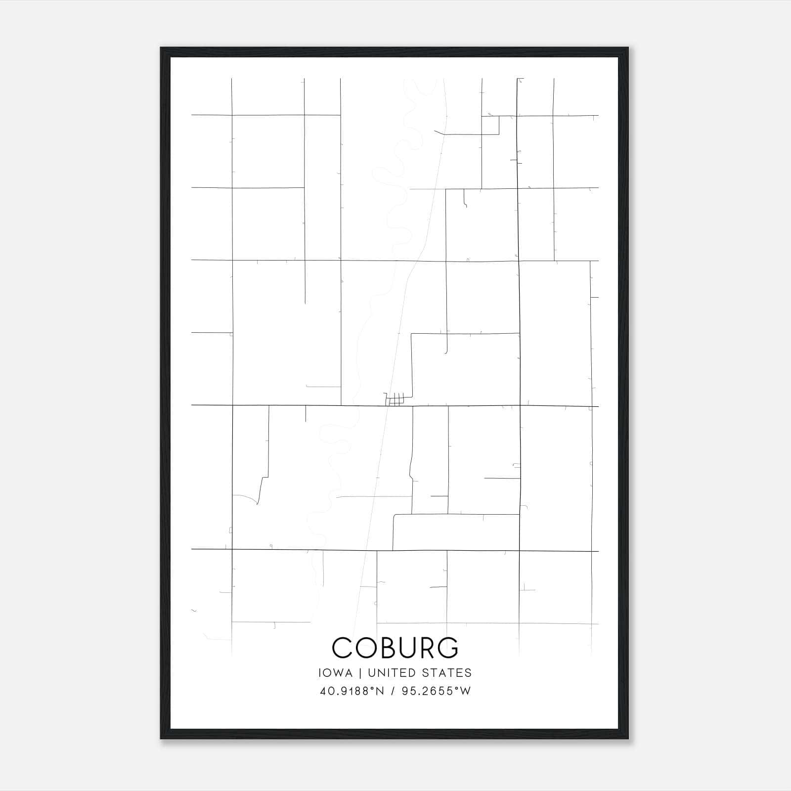 Coburg Iowa Map Poster, Modern Home Decor Wall Art Print - Custom Maps ...