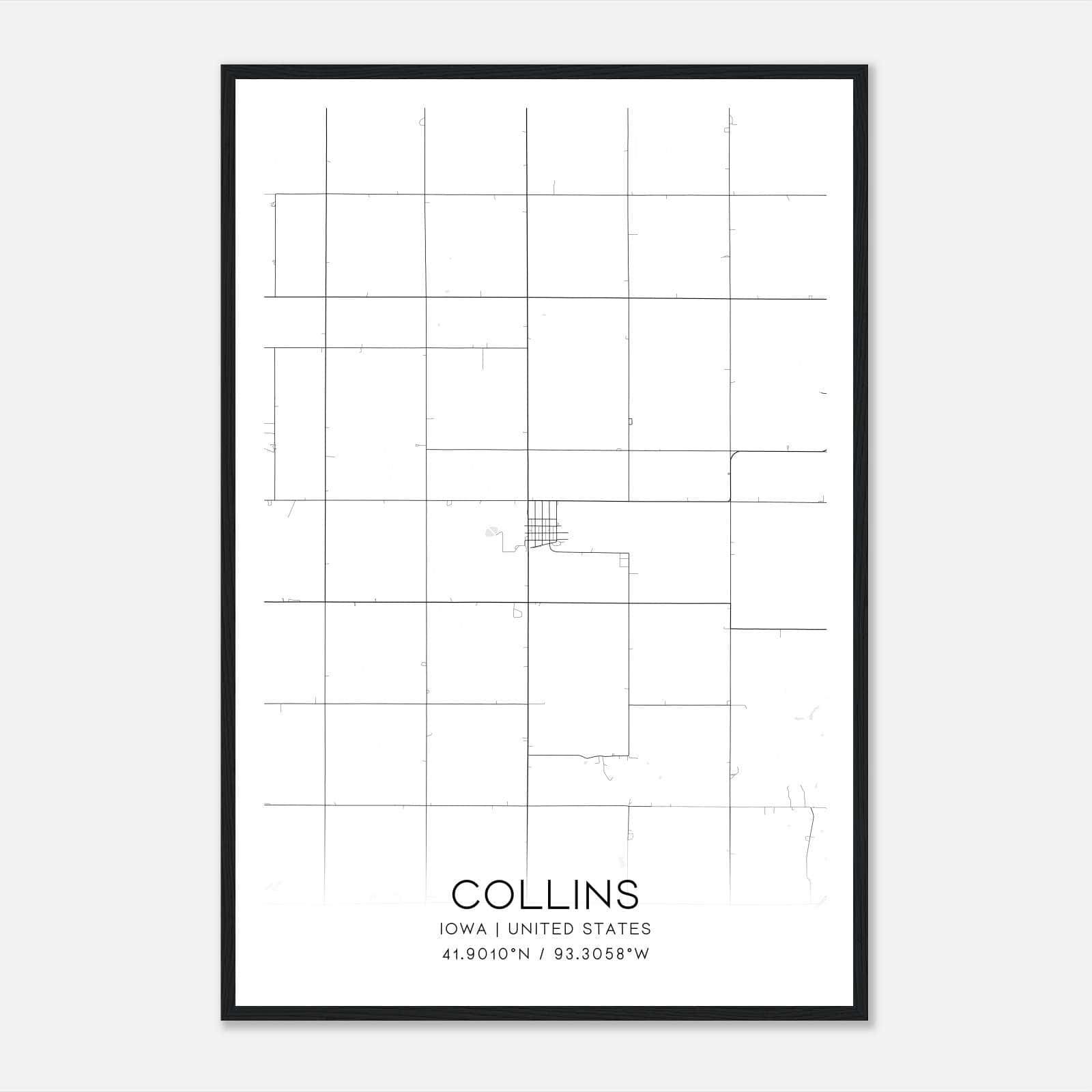 Collins Iowa Map Poster, Modern Home Decor Wall Art Print - Custom Maps ...