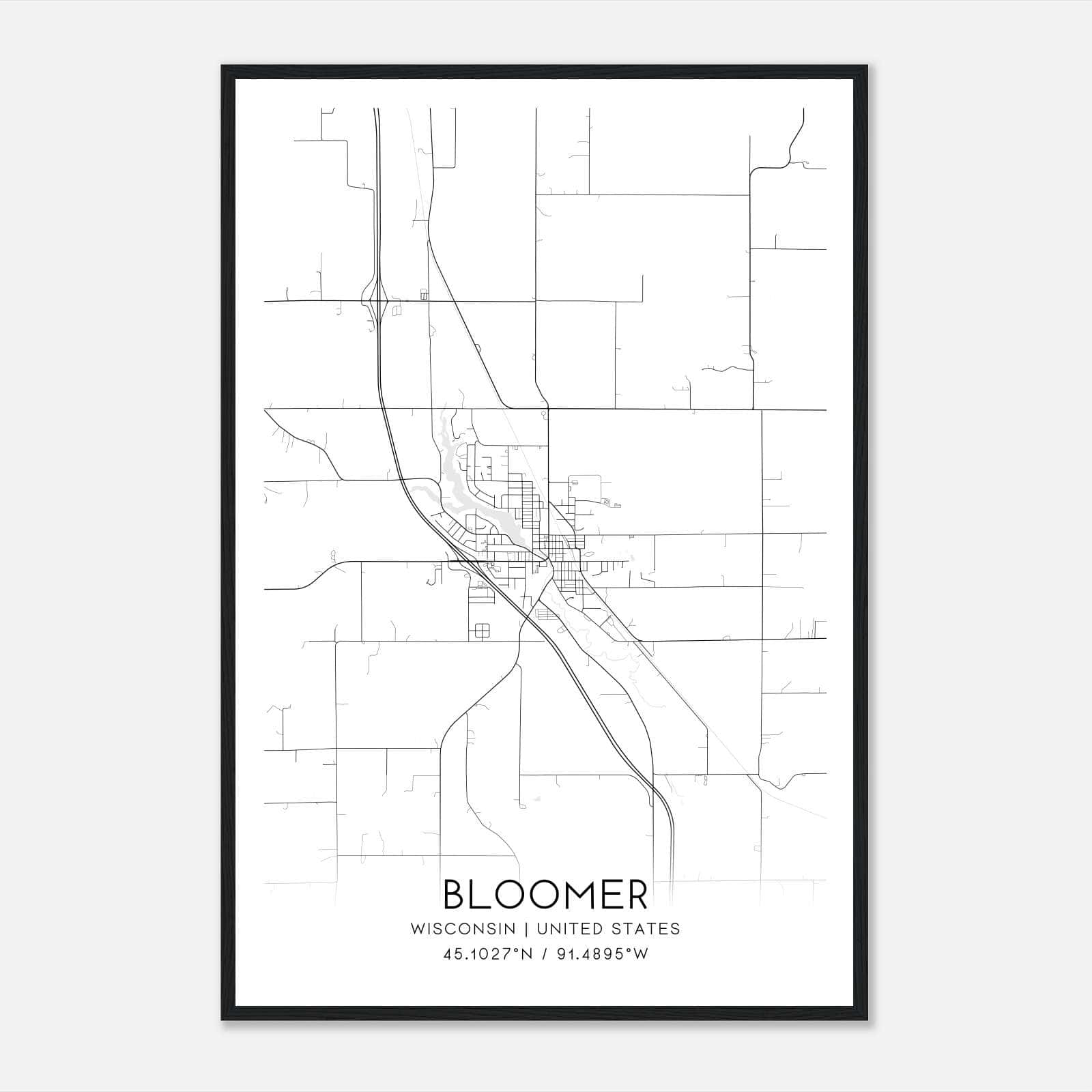 Bloomer Wisconsin Map Poster, Modern Home Decor Wall Art Print - Custom ...