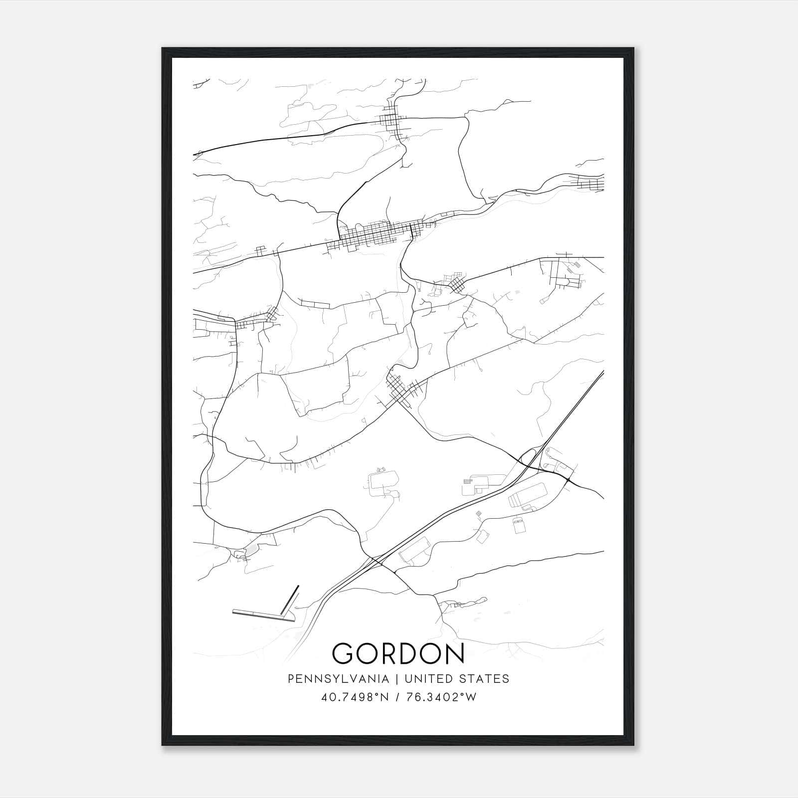 Gordon Pennsylvania Map Poster, Modern Home Decor Wall Art Print ...